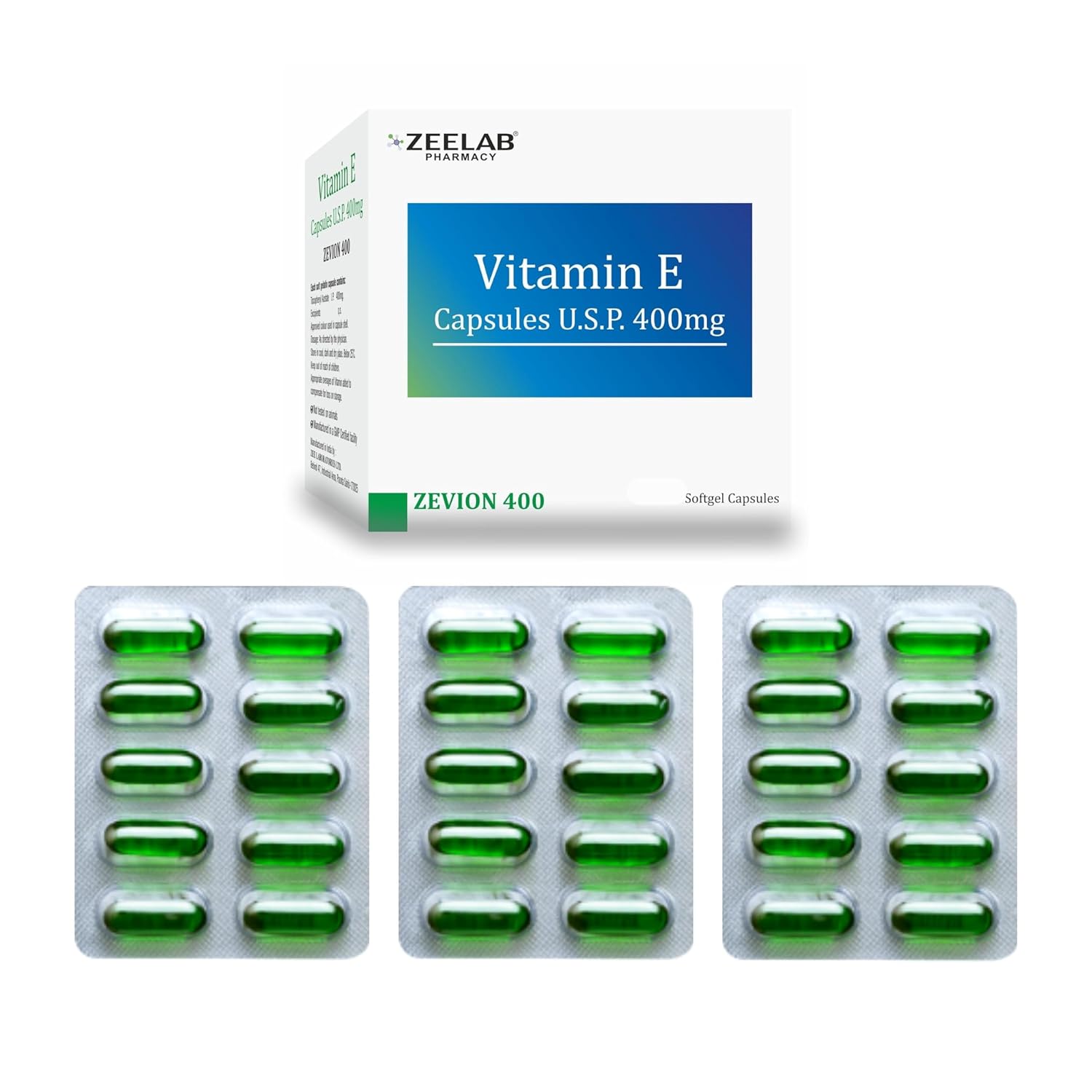 Zeelab Zevion 400 Vitamin E Caps, 100% Natural (10 Caps x 3) : Amazon ...