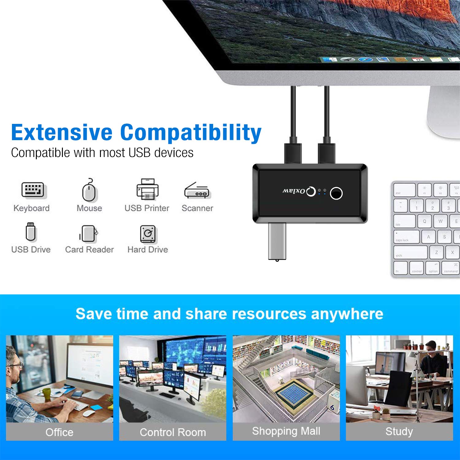 Oxlaw USB 3.0 KVM Switcher Adapter 4 Port USB Peripheral Switcher Box ...