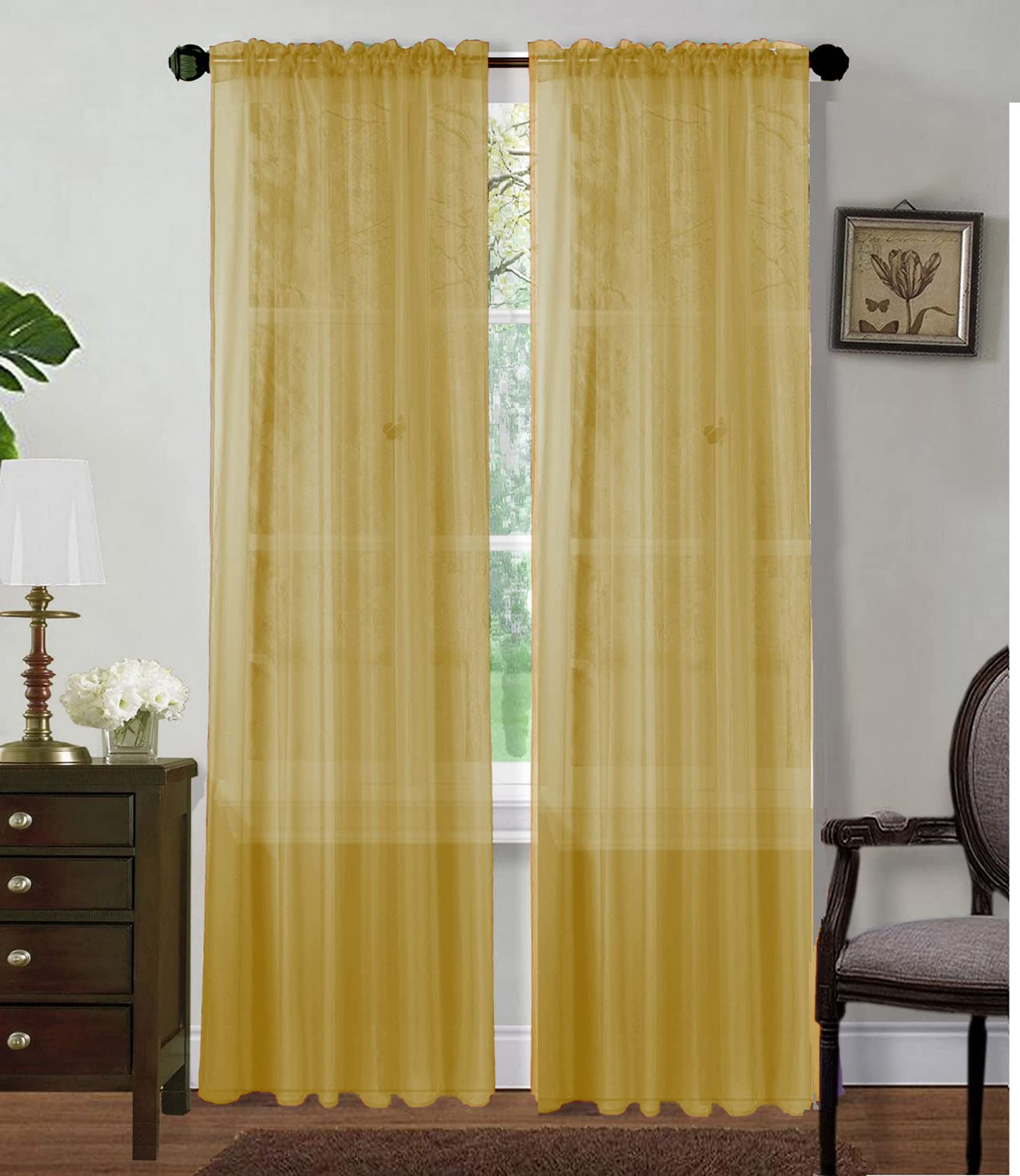 Amazon.com: Sapphire Home Light Gold Sheer Curtains - 2 Panels Set, 54 ...