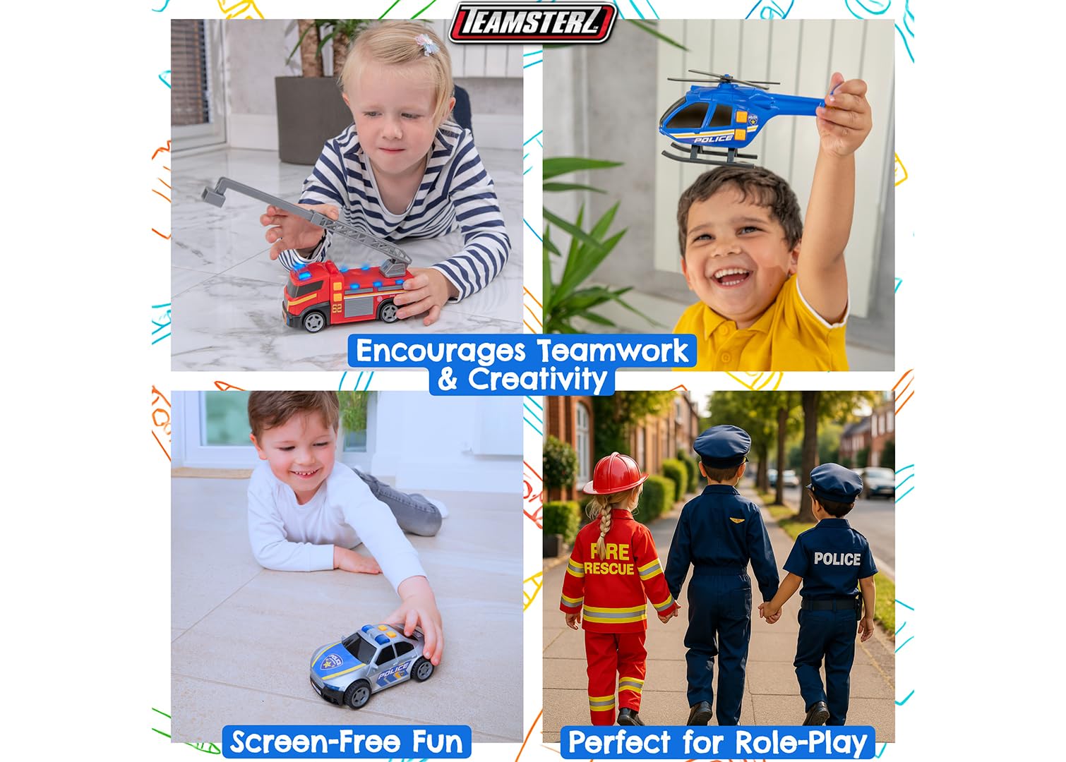 Teamsterz Emergency Vehicle 3-Pack | Friction Powered Police Car, Fire ...