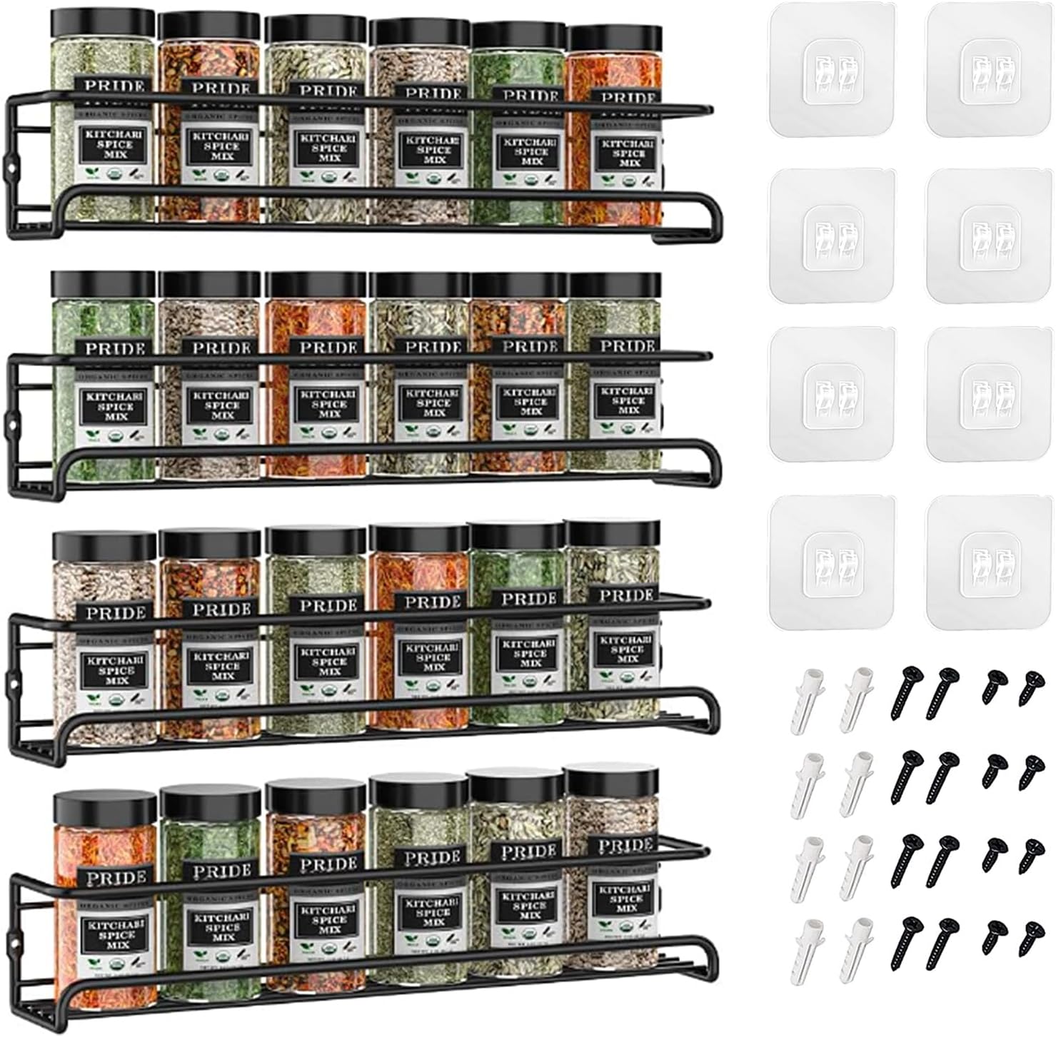 4Pcs Spice Rack Organizer Wall Mounted,Spice Rack Organizer for Inside ...