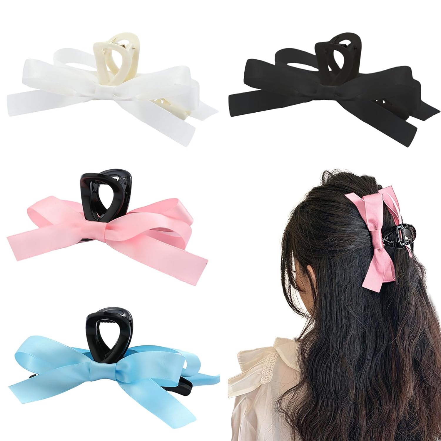 MHDGG Pinzas de pelo con lazo grande para mujer, 4 pinzas ...