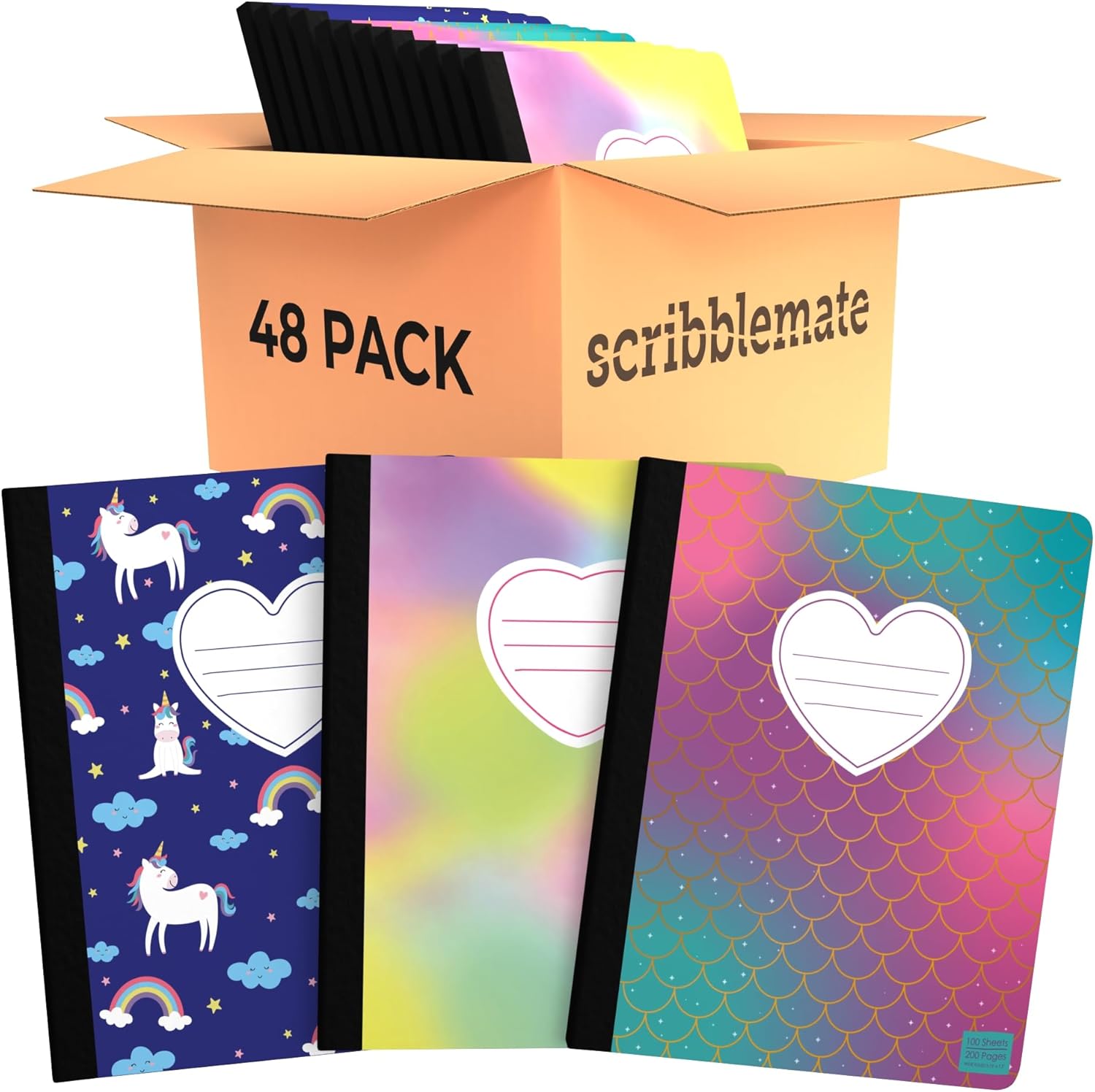 Amazon.com : ScribbleMate Cute Composition Notebook Wide Ruled, Bulk ...