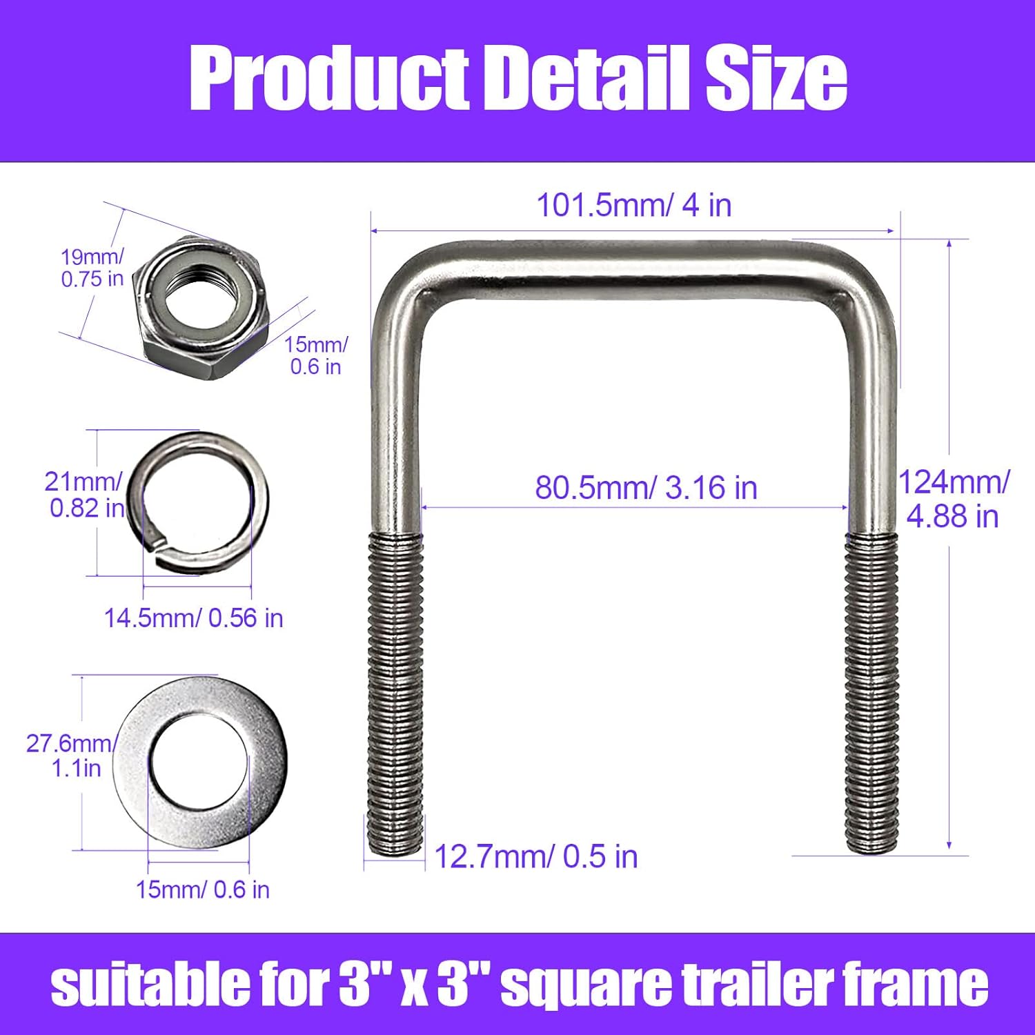 Buy Square U-Bolt, Stainless Steel Square U-Bolt Boat Trailer Ubolts ...