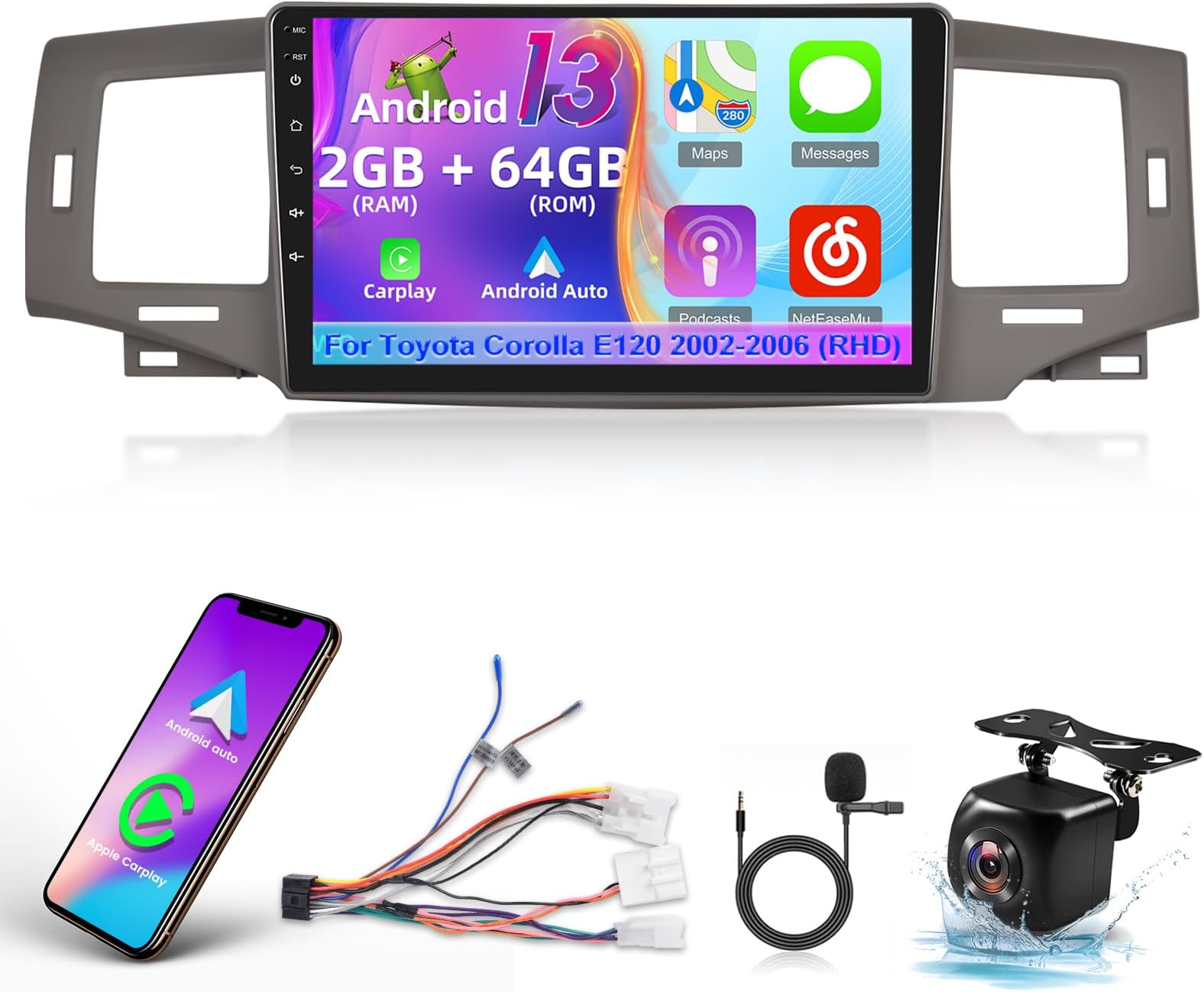 Amazon.com: [2G+64G] Car Radio for Toyota Corolla E120 2002-2006 (RHD ...