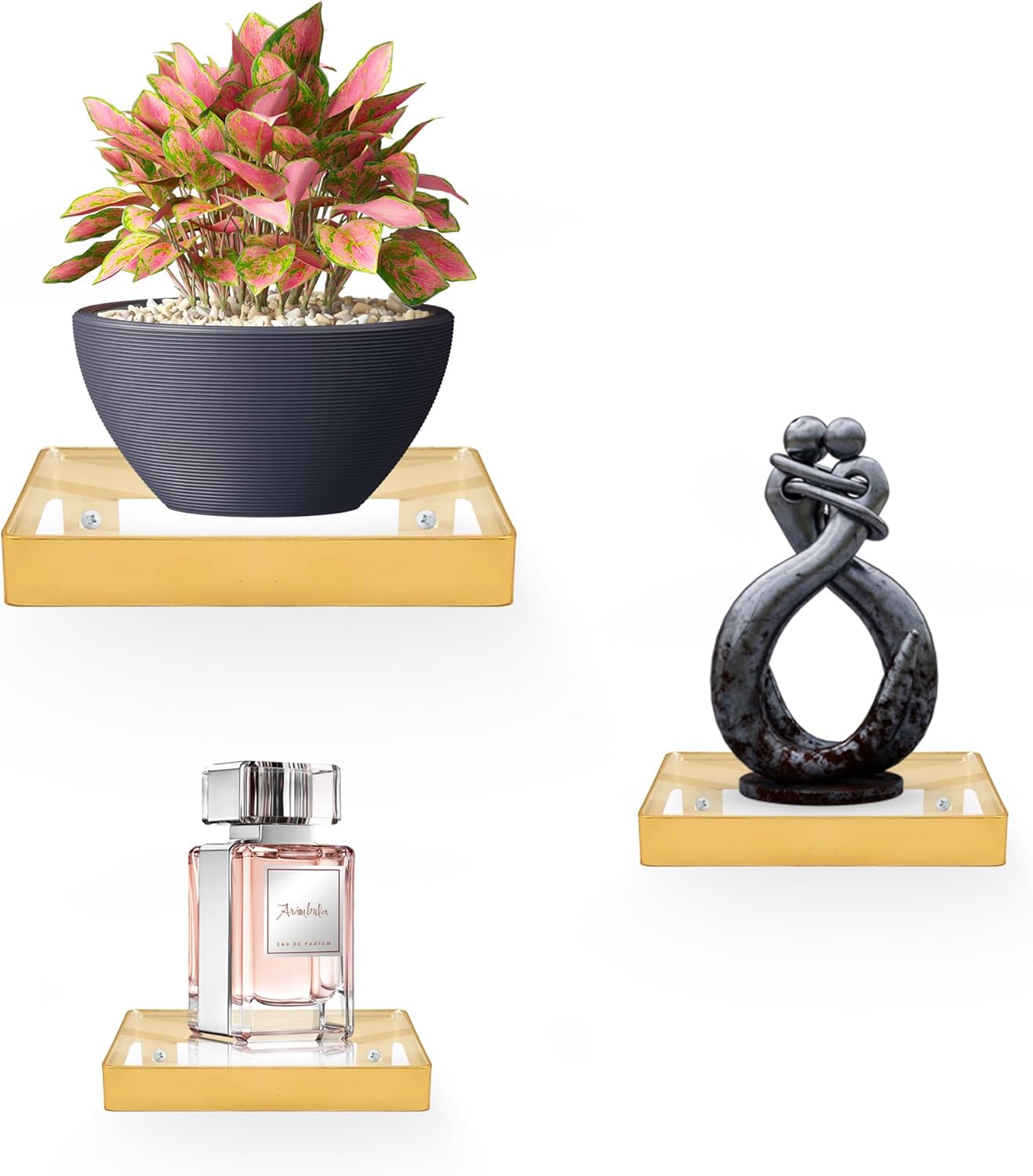 Amazon.com: YOLS Small Floating Shelf, Square Shiny Gold Metal with ...