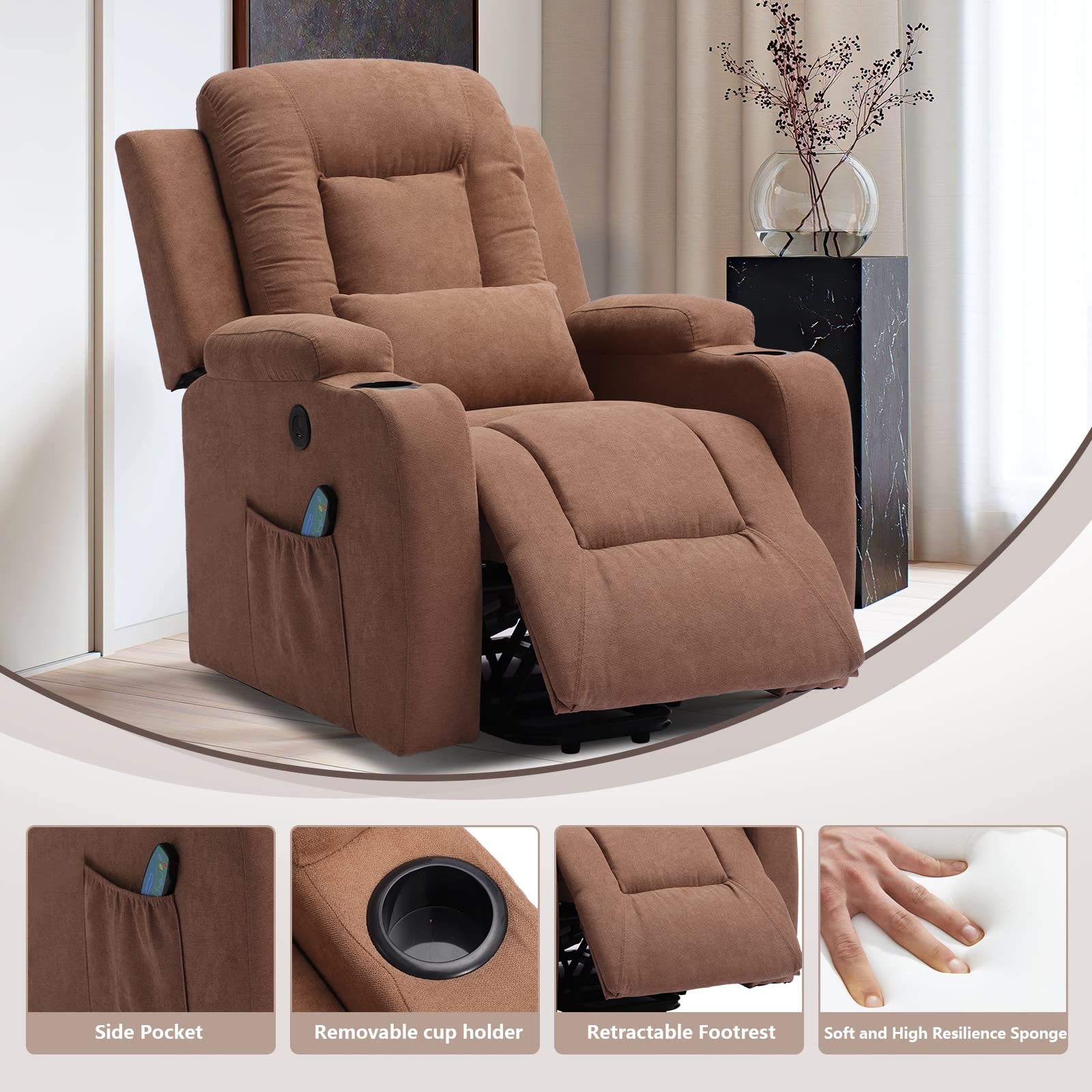 Buy MAGIC UNION Power Lift Electric Recliner Chair Fabric for Elderly ...