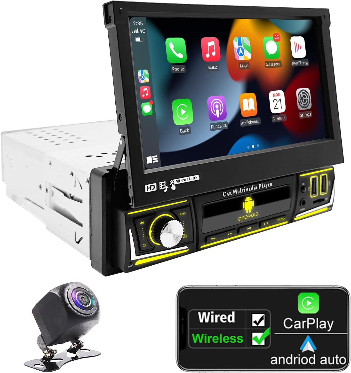 Amazon.com: Wireless CarPlay Single Din Car Stereo Wireless Android ...
