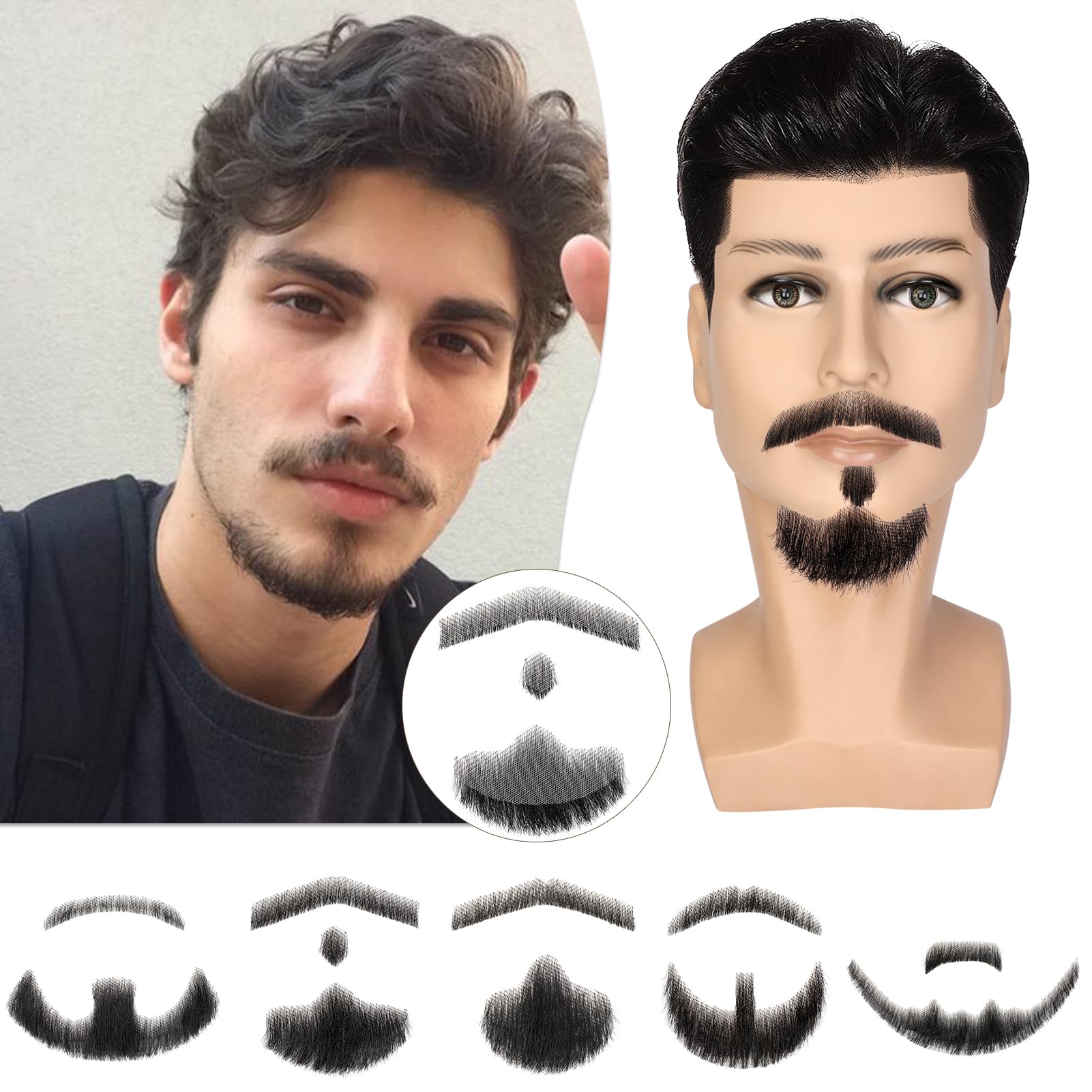 Amazon.com: Fanguilar 100% Human Hair Full Hand Tied Lace Fake Mustache ...