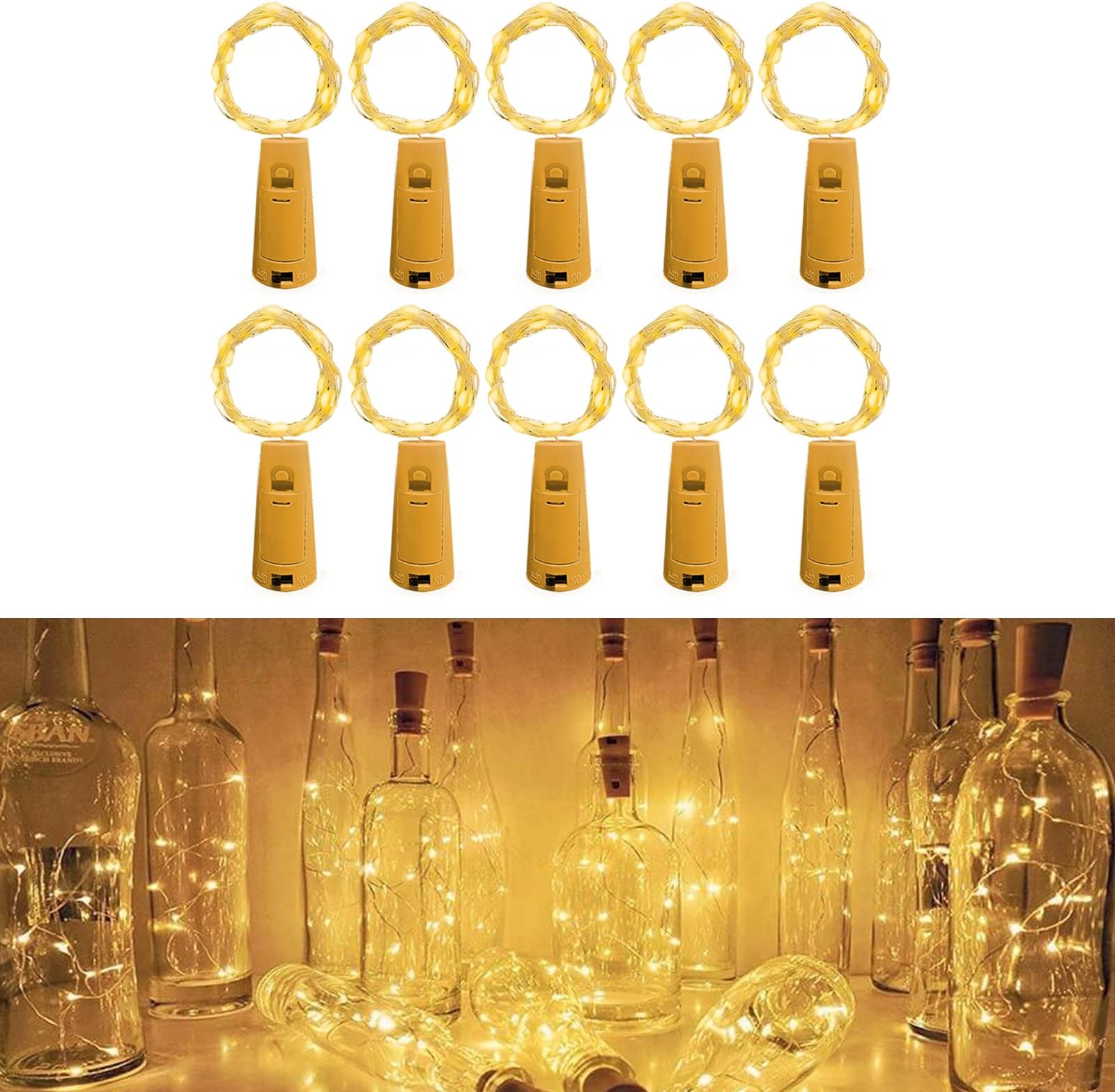LED Botella Luces con corcho - 2m 20 LED De pilas Alambre de cobre Vino ...