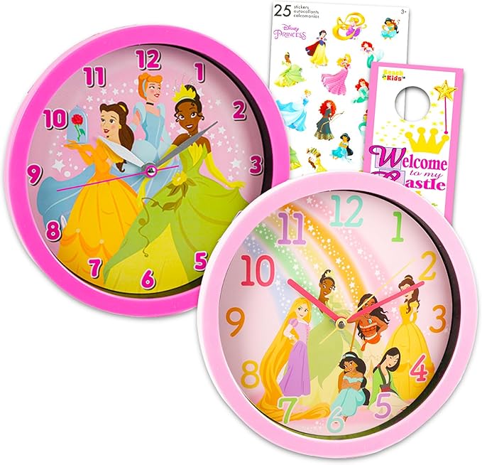 Amazon.com: Disney Princess Wall Clock Set- Bundle of 2 Disney Princess ...