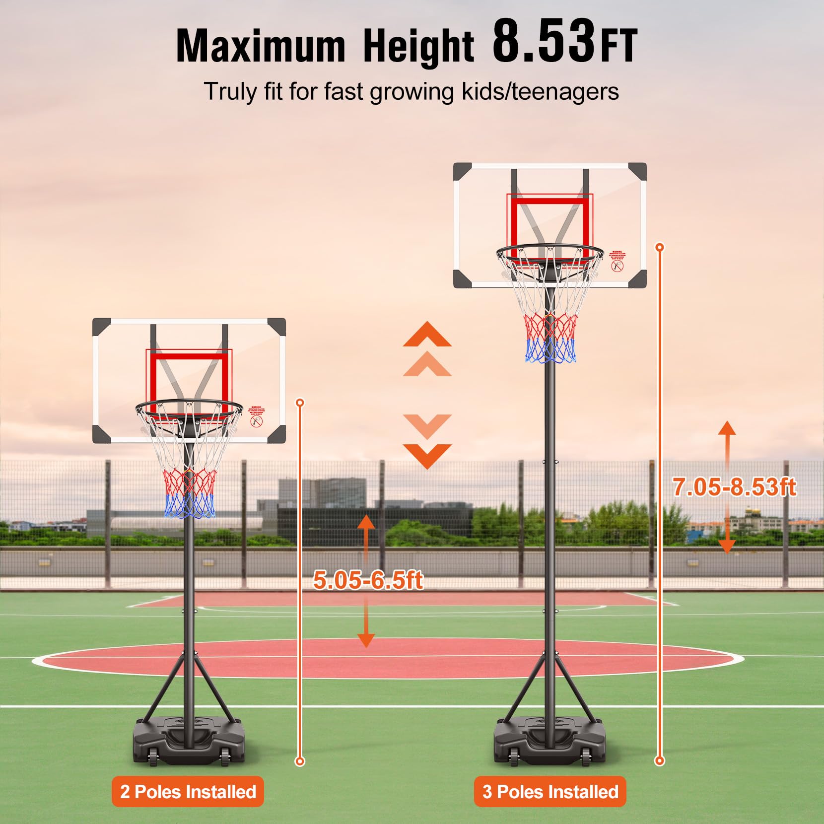 Snapklik.com : Yohood Kids Basketball Hoop Outdoor 8.53ft Adjustable ...