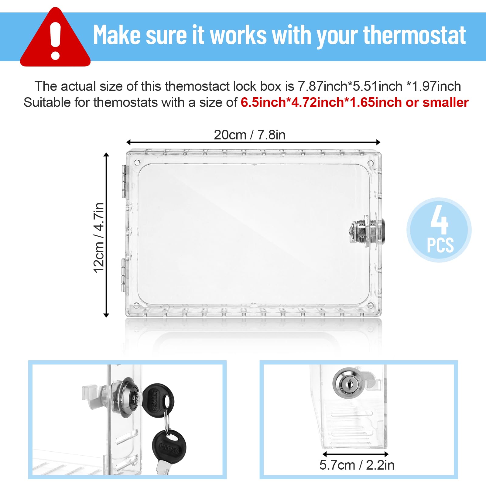 4 Pcs Universal Thermostat Lock Box with Key, Clear Large Thermostat ...