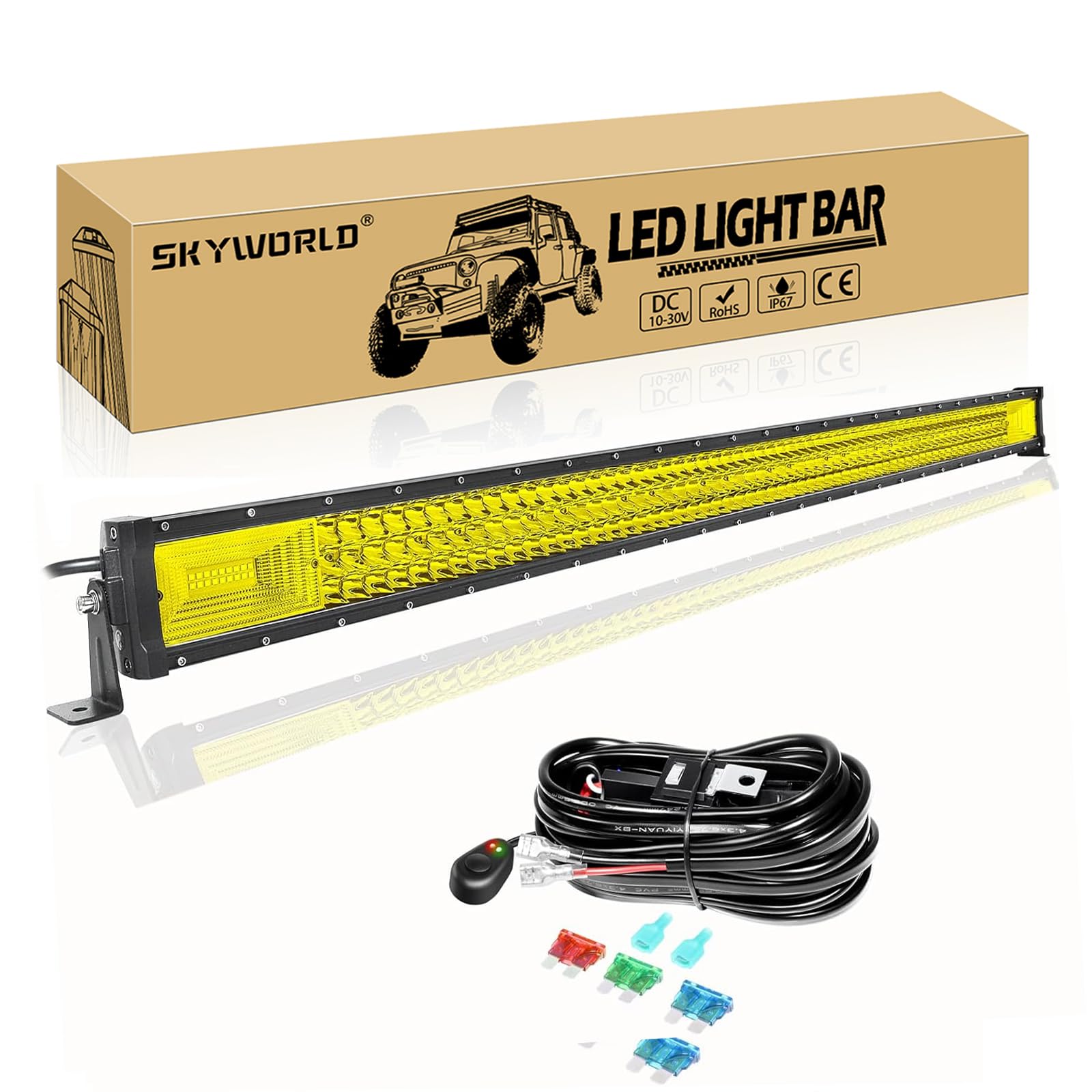 Amazon.com: SKYWORLD Yellow 50 inch Straight Led Light Bar 648W Spot ...