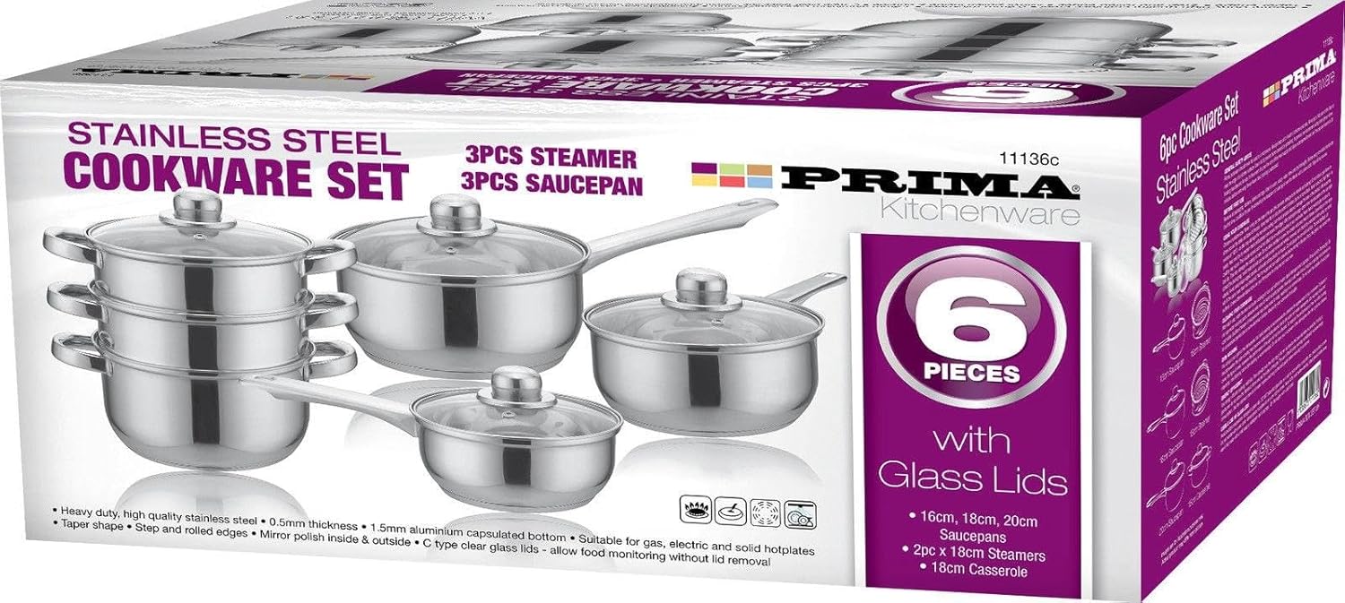 PRIMA Stainless Steel Cookware Set with Steamer, Set of 10 : Amazon.co ...
