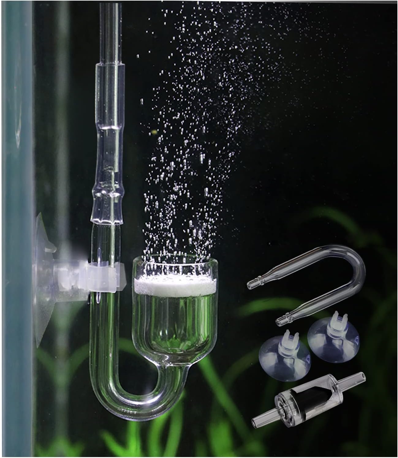 Aquarium Glass CO2 Diffuser Atomizer with U Tube Check Valve Suction ...