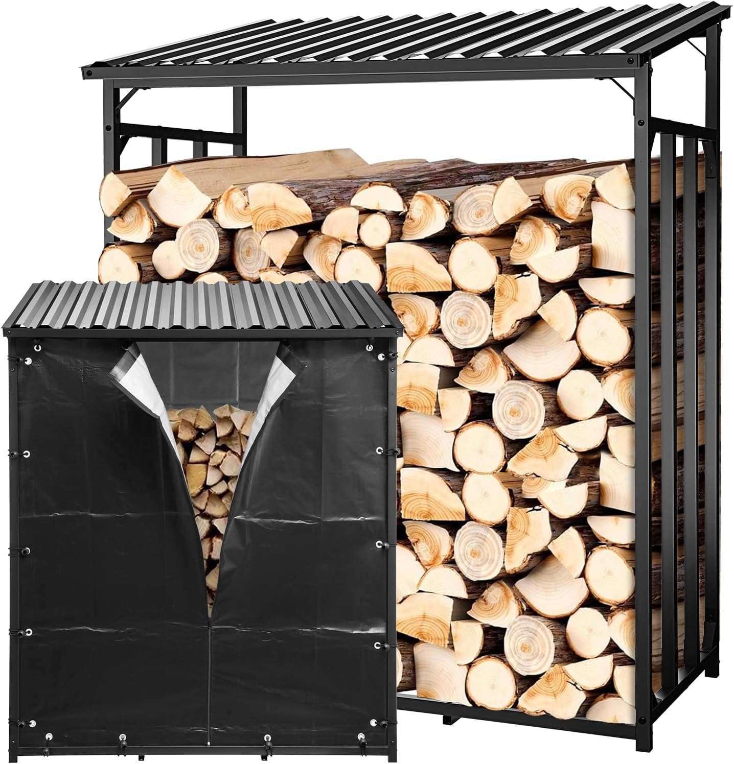Amazon.com : ChicFurnit 80.5" Outdoor Steel Firewood Rack, Wood Shed ...