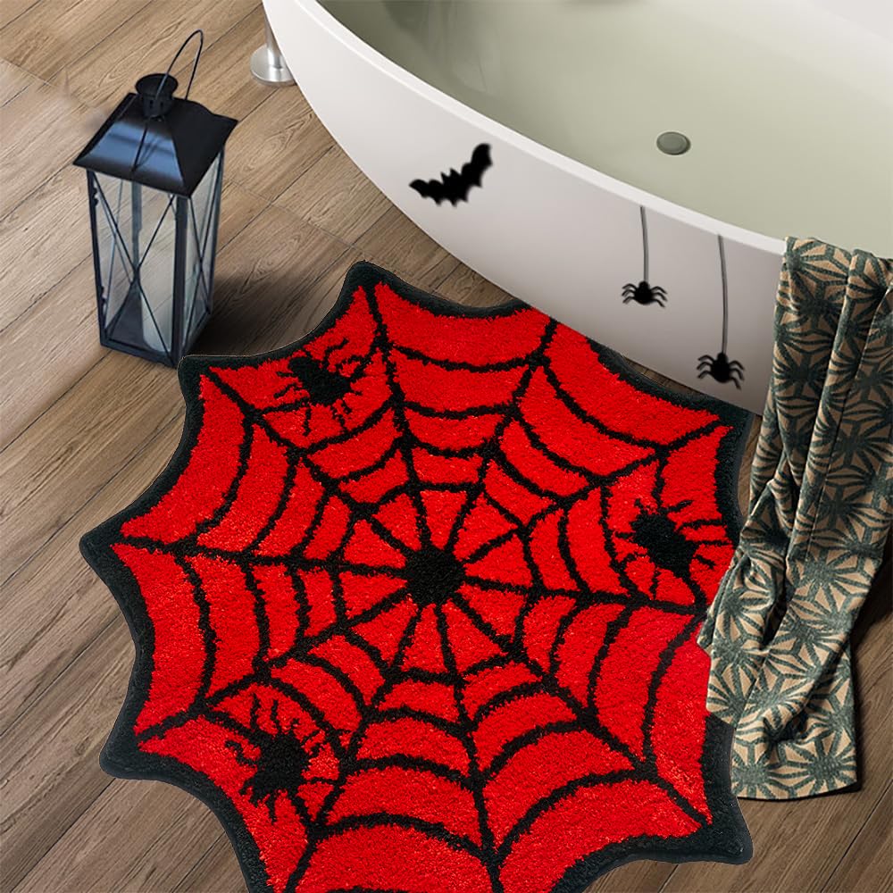 Amazon.com: DyeFury 𝟯'𝘅𝟯' Red Spider Web Bath Mat for Bathroom Large ...