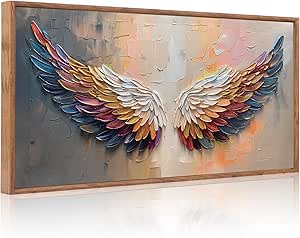 Amazon.com: Aurlan Angel Wings Hand Painted Framed Wall Decor(40"x20"), Large Abstract Colorful ...