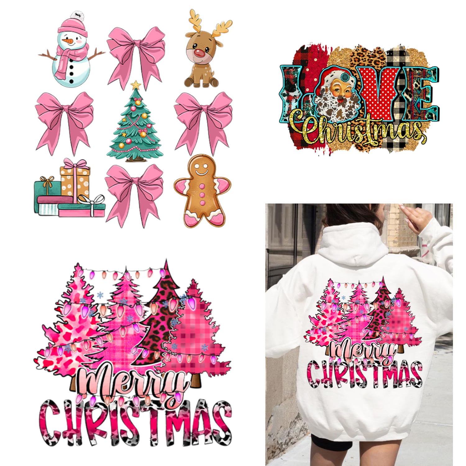 Amazon.com: 3 Sheets Christmas Tree Iron on Patches Stickers Santa Claus Heat Transfer Decals ...