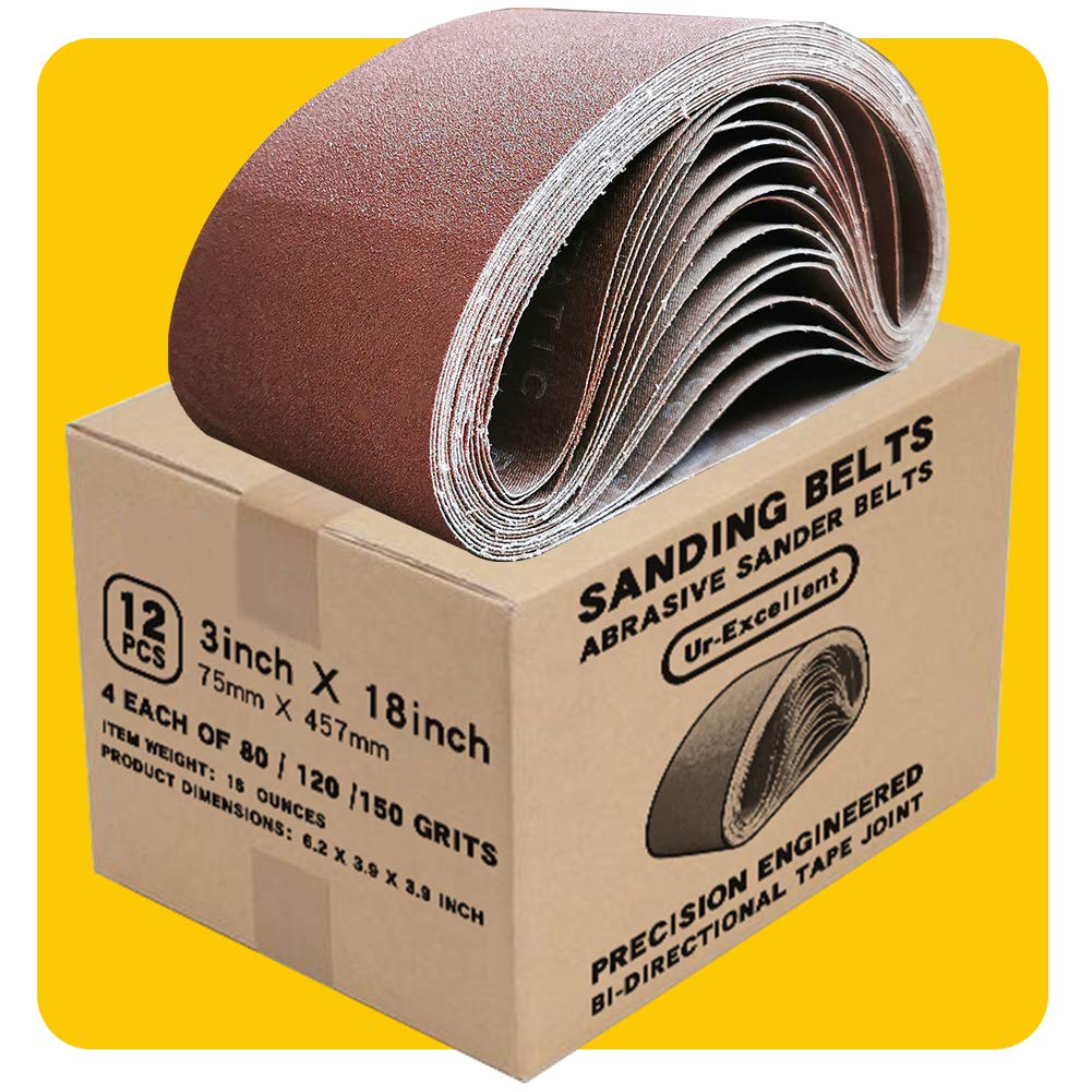 3x18 3 x 18 Inch Sanding Belt Pack 3-Inch x 18-Inch,12 Pcs(4 Each of 80 ...