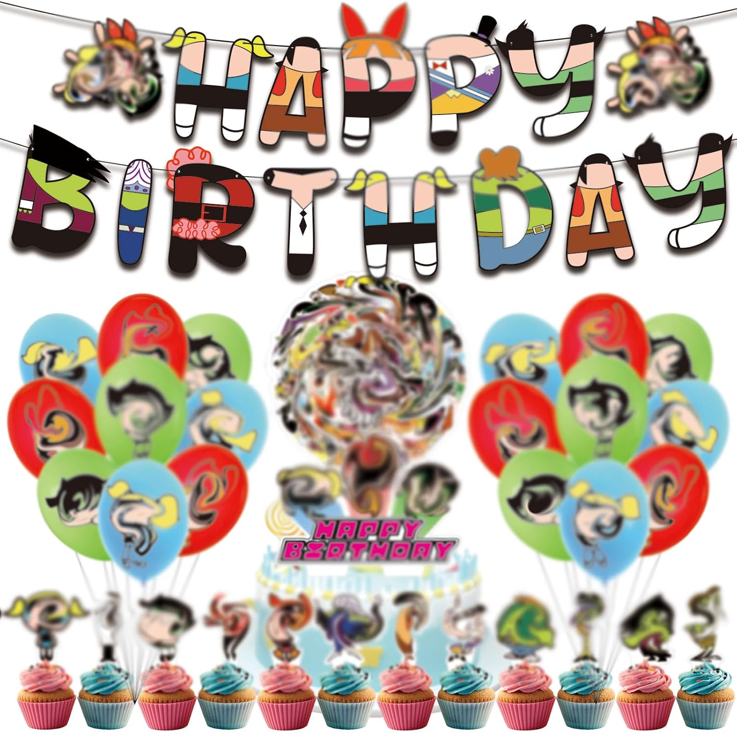Amazon.com: For Cartoon Theme Birthday Party Pack: Banner, Cake Topper ...