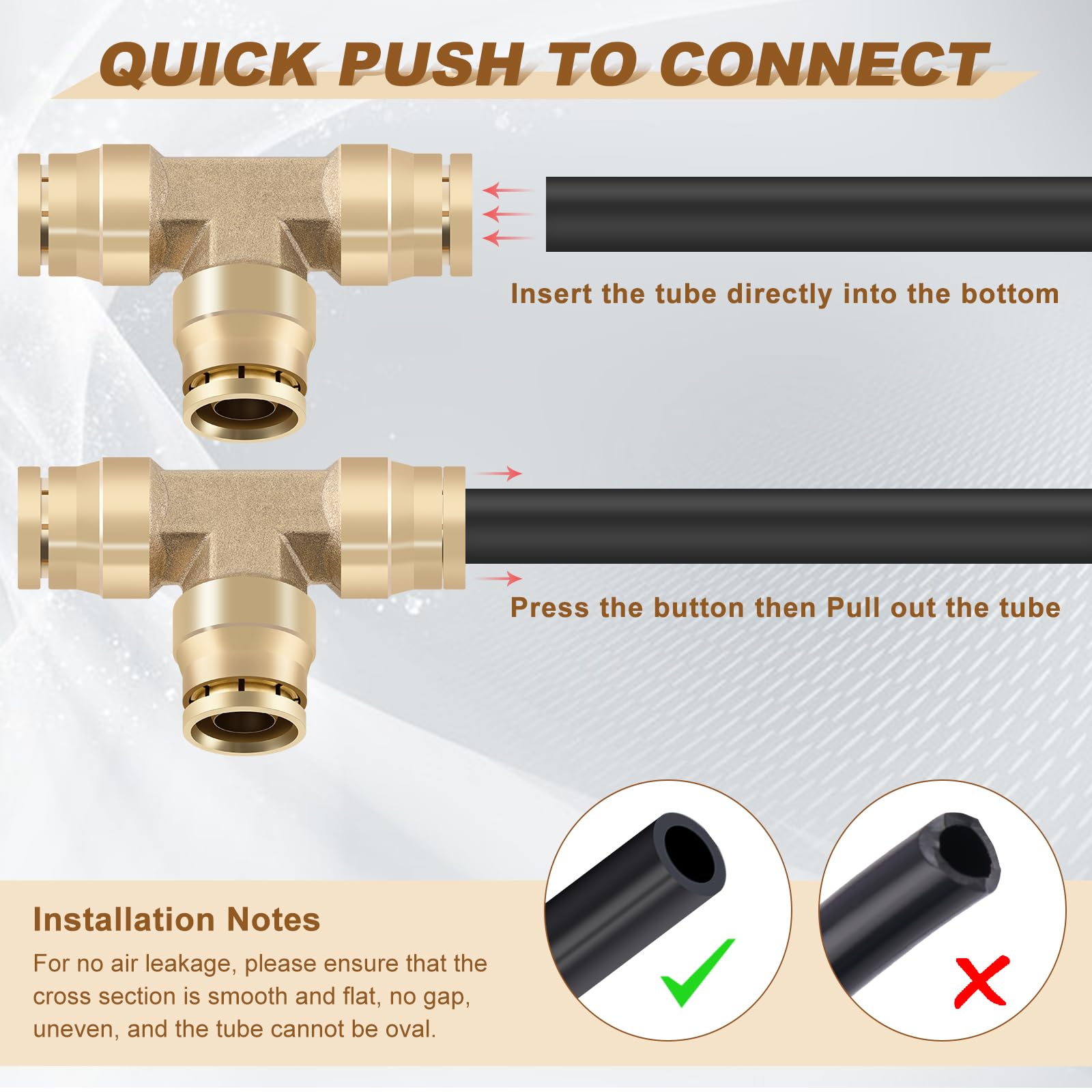 Snapklik.com : Boeray 3/8" Quick Push To Connect Fittings Brass Union Tee Shaped Joint DOT ...
