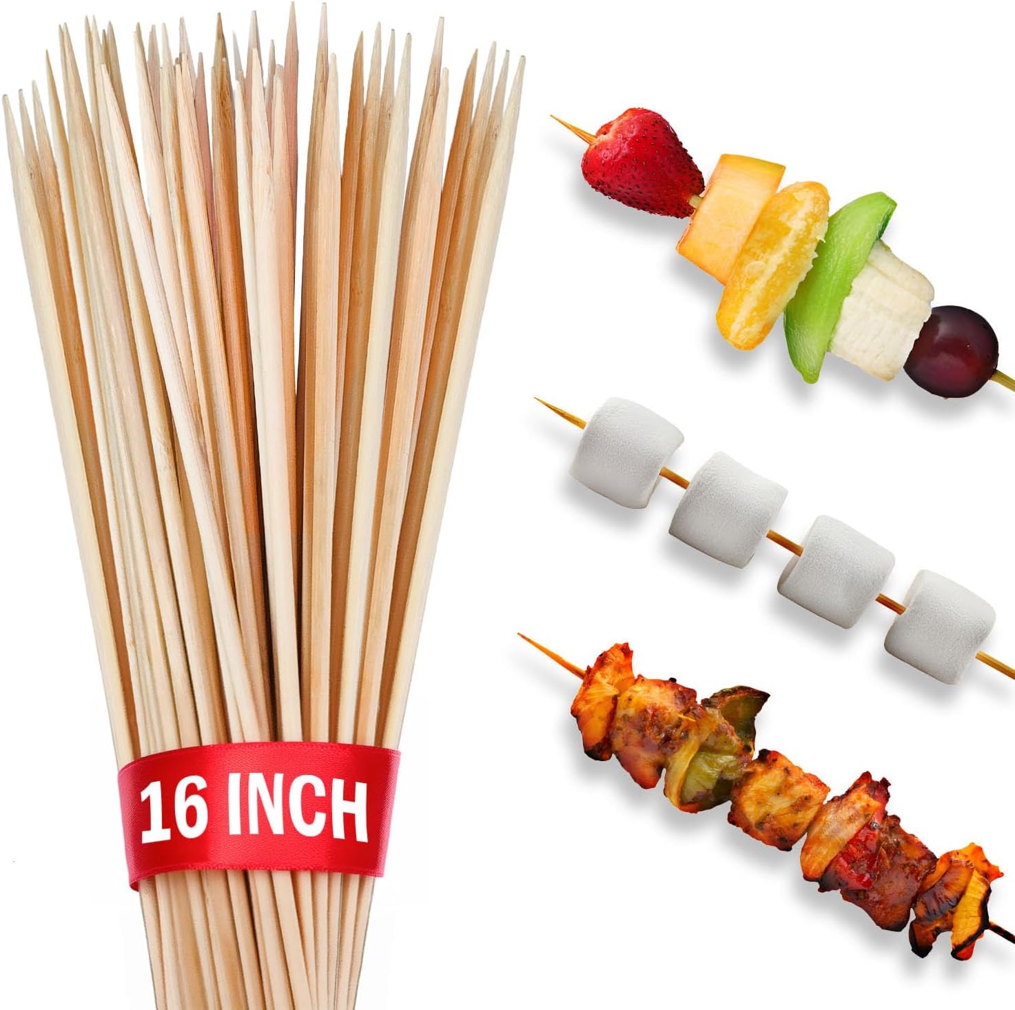 Amazon.com: 100pcs 16" Bamboo Skewers Sticks for BBQ Kabob Grilling ...