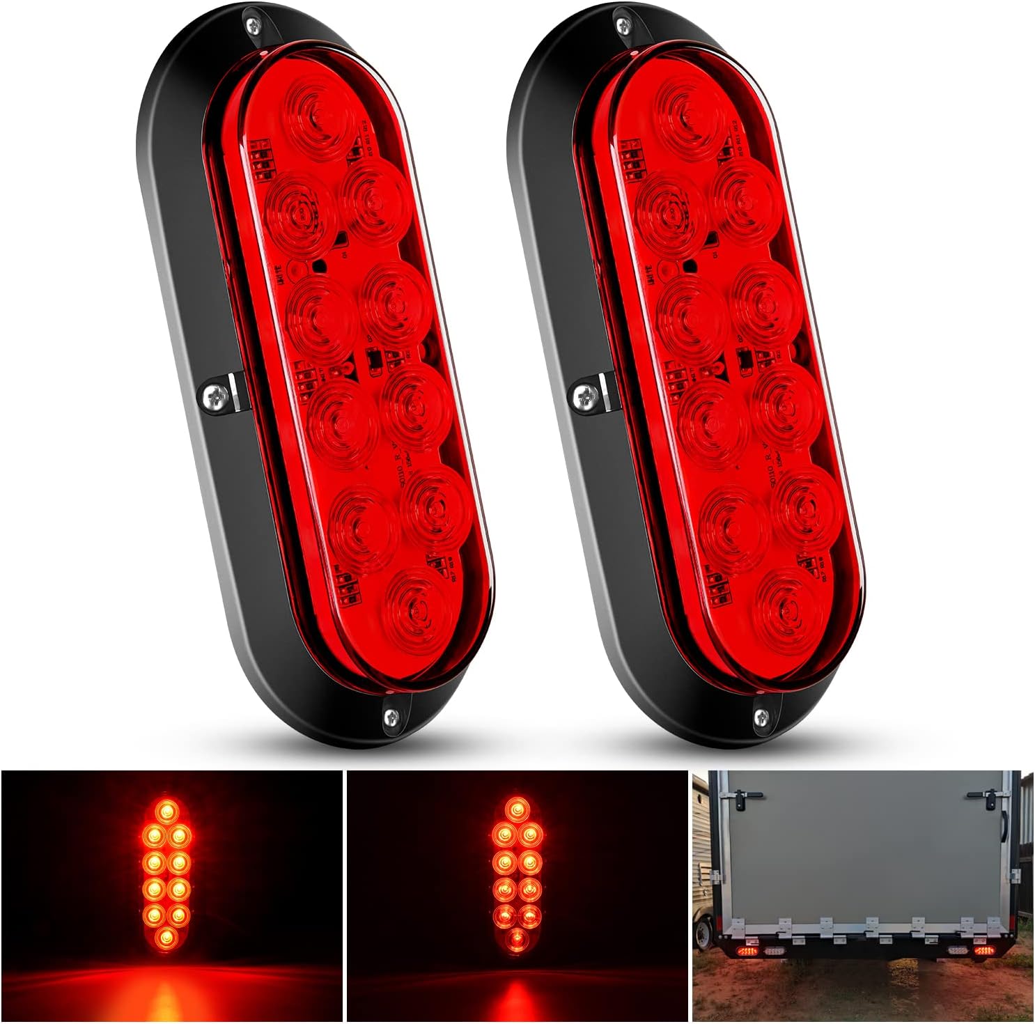 Amazon.com: Partsam 2PCS 6" Oval Chrome Trailer Truck Red 10 LED ...