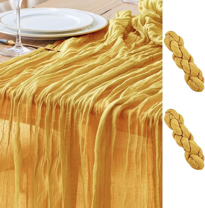 Amazon.com: Asee'm 2pcs Cheesecloth Table Runner 120 Inches Long Gold ...