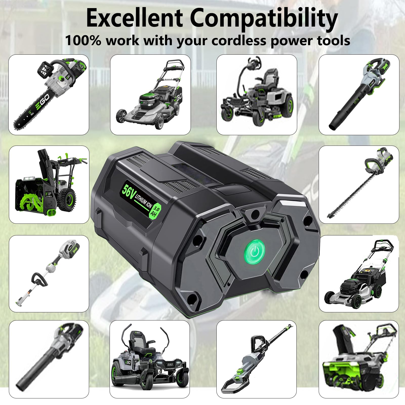 HAPPLYS 56V 3000mAh Replacement for EGO 56V Battery, 3.0Ah Lithium ...