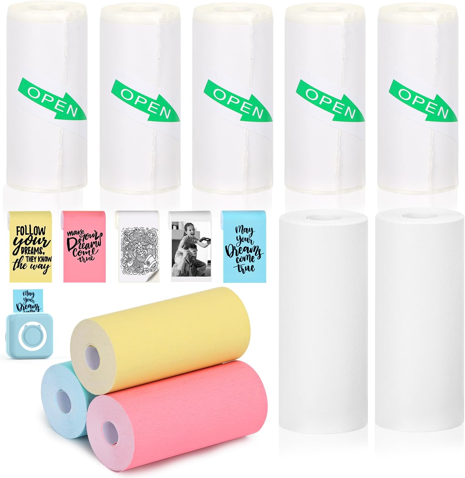 Amazon.com: 10 Rolls Mini Printer Paper Thermal Printer Sticker Paper ...