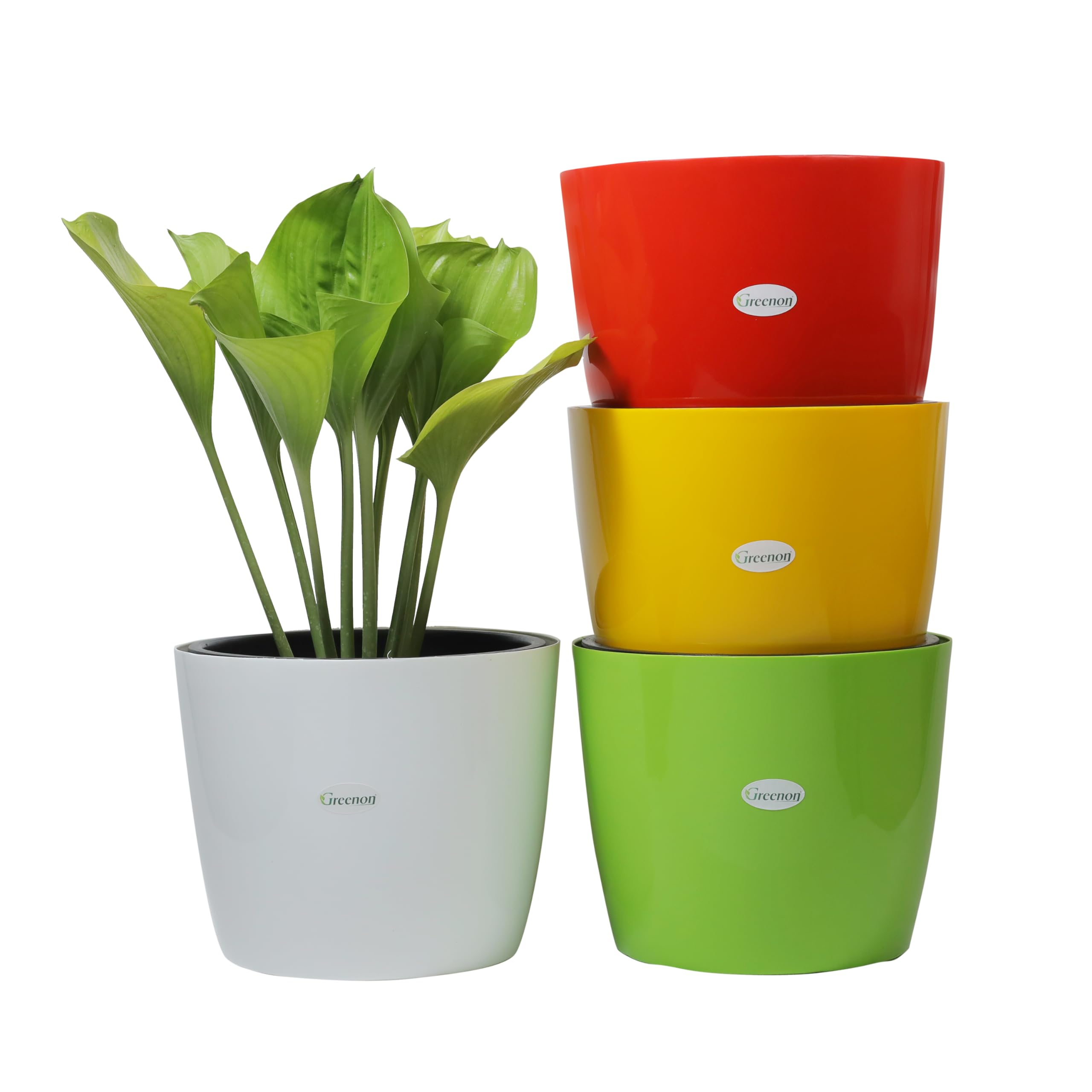 GREENON® 10 Inch Plant Pot Pack of 4 (8 Pots) | Self Watering Indoor ...