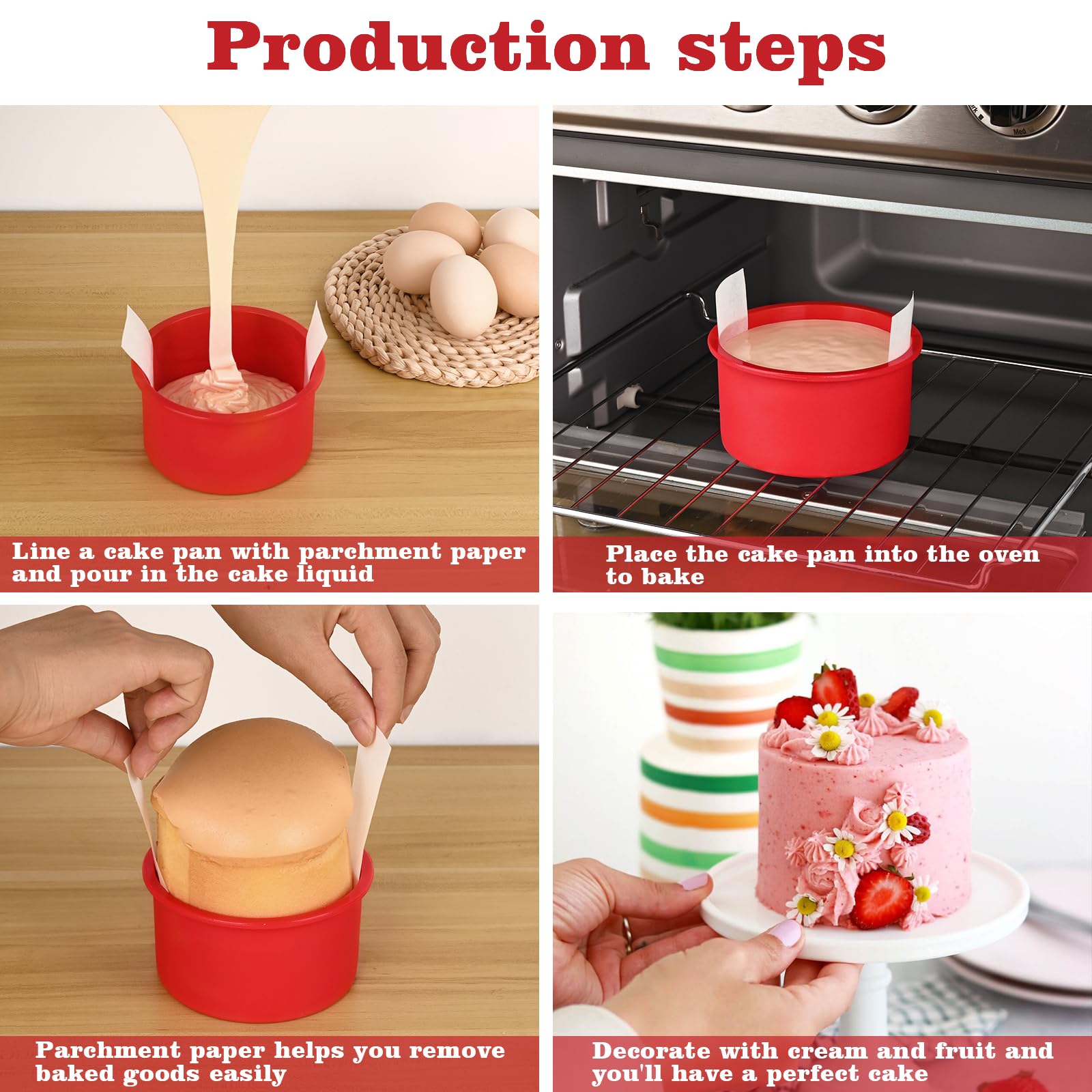 Snapklik.com : HUAKENER 4 Inch Cake Pan, 4 Pack Silicone Cake Molds