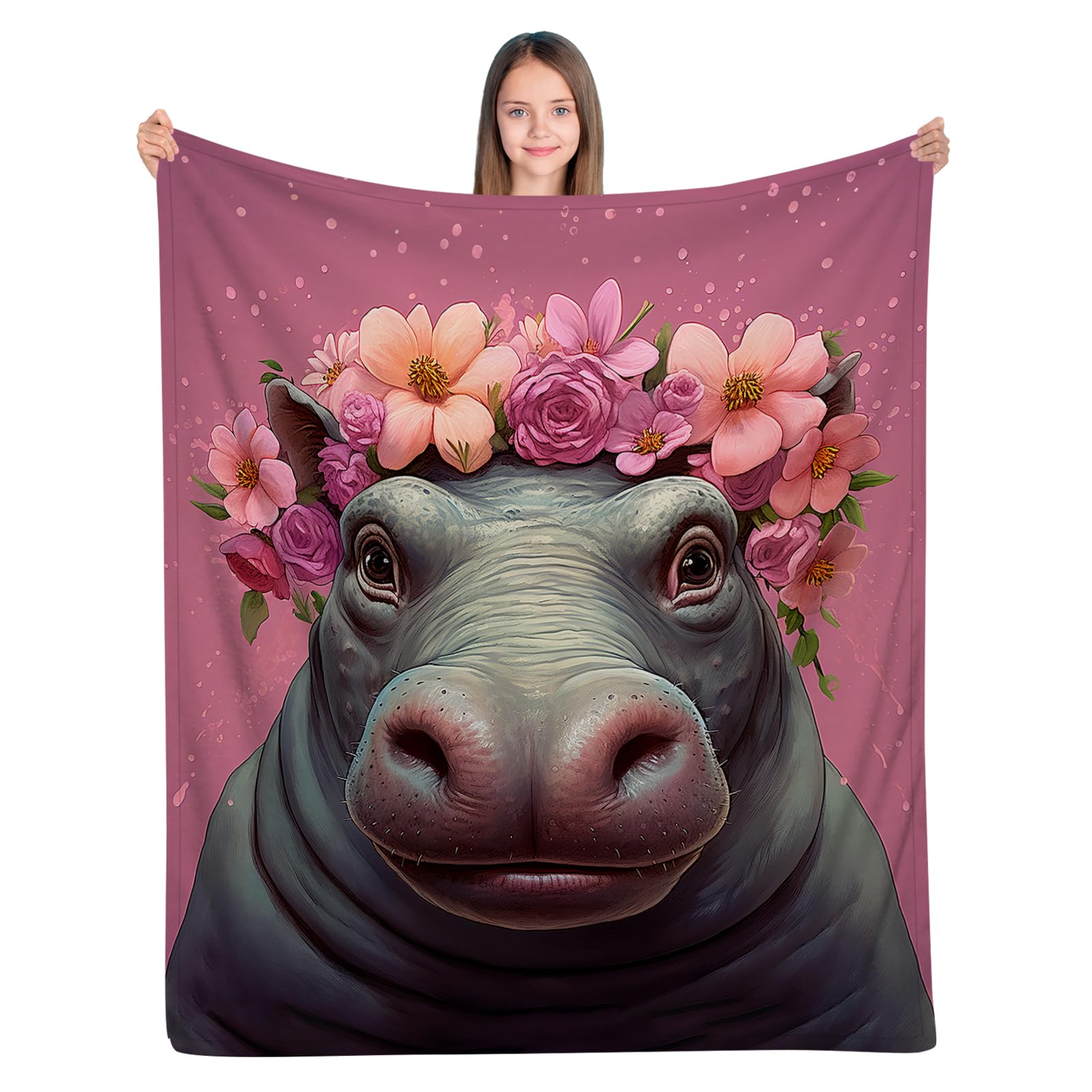 Amazon.com: ALIFAFA Hippo Blanket, Cute Hippo with Floral Flowers on ...
