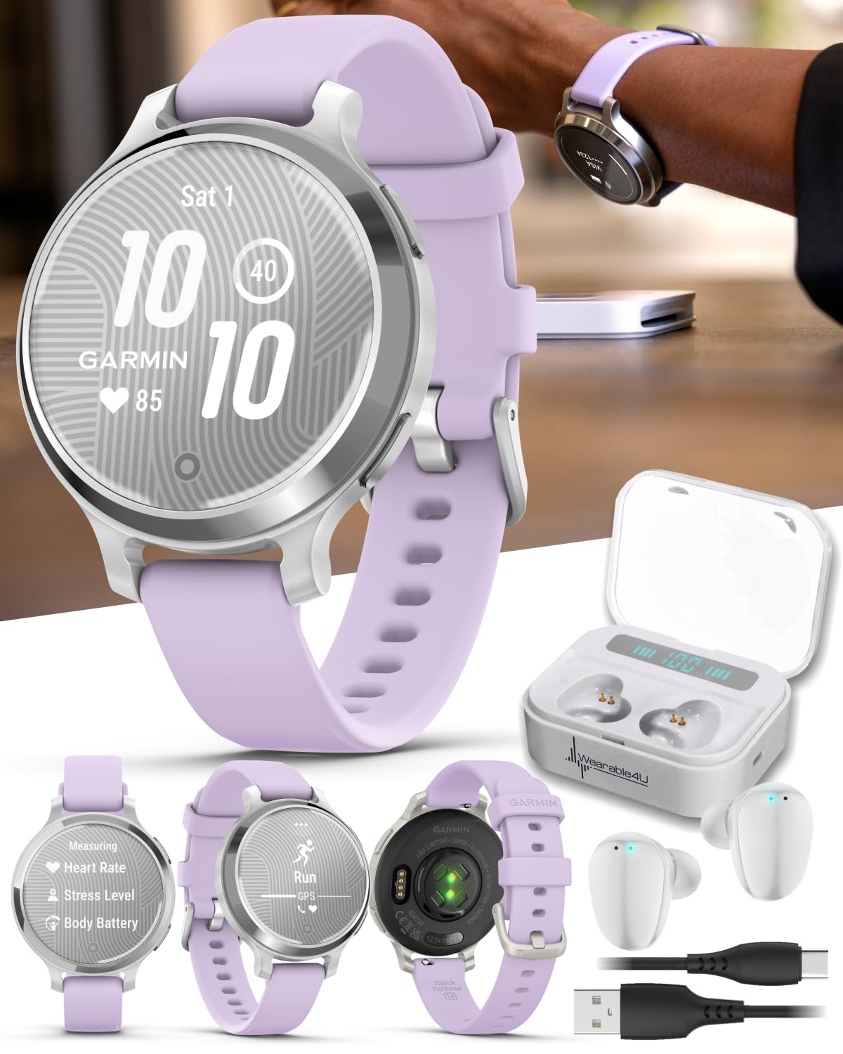 Amazon.com: Wearable4U Garmin Lily 2 Active, Silver with Purple Jasmine ...