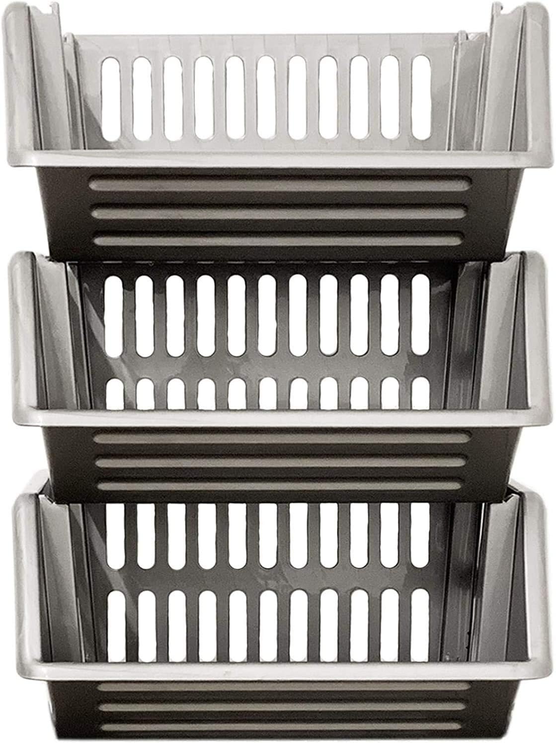 New Stacking Baskets Storage Veg Rack Plastic Stackers, Creme, Grey ...