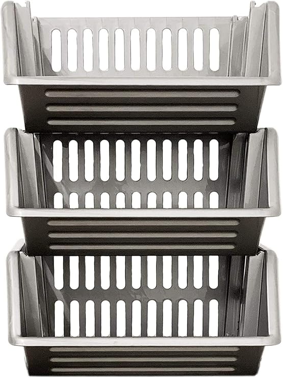 Large 3 Tier Stacking Baskets Storage Veg Rack Plastic Stackers, Black ...