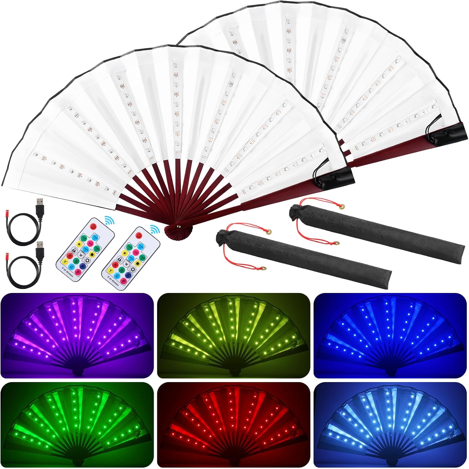 Amazon.com: Boao 2 Pcs Large LED Foldable Rave Fans Chinese Folding ...