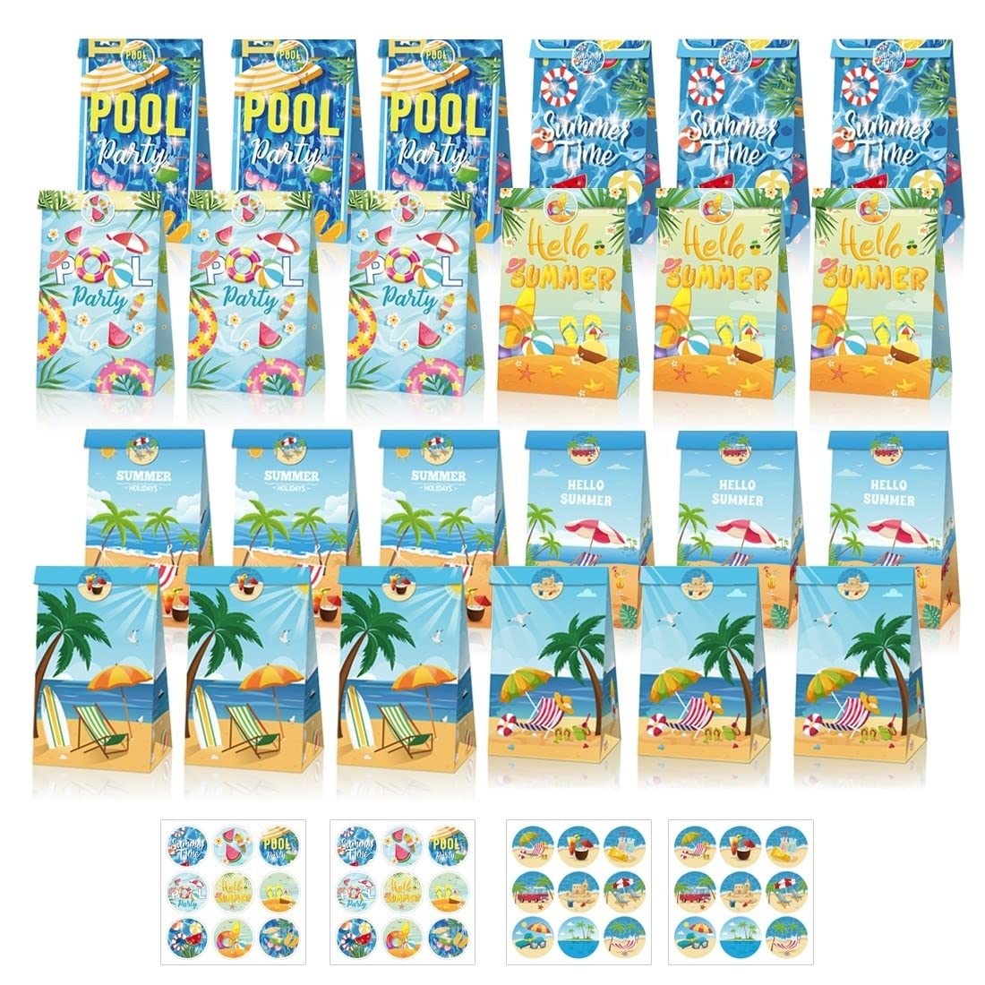 JL Jelle Med 24pcs Summer Beach, Pool Party Paper Bags, Summer elements ...