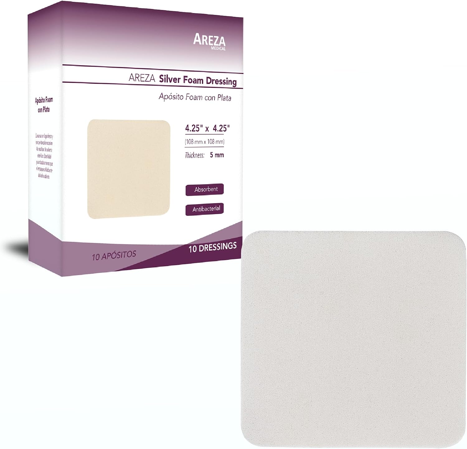 Amazon.com: Areza Medical - Silver Foam Wound Dressing Pad - Sterile ...