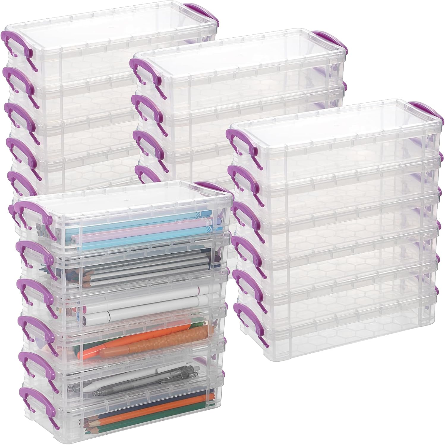 OGANAZI 18 Pack Stackable Clear Pencil Cases Plastic Pencil Box for Pen ...