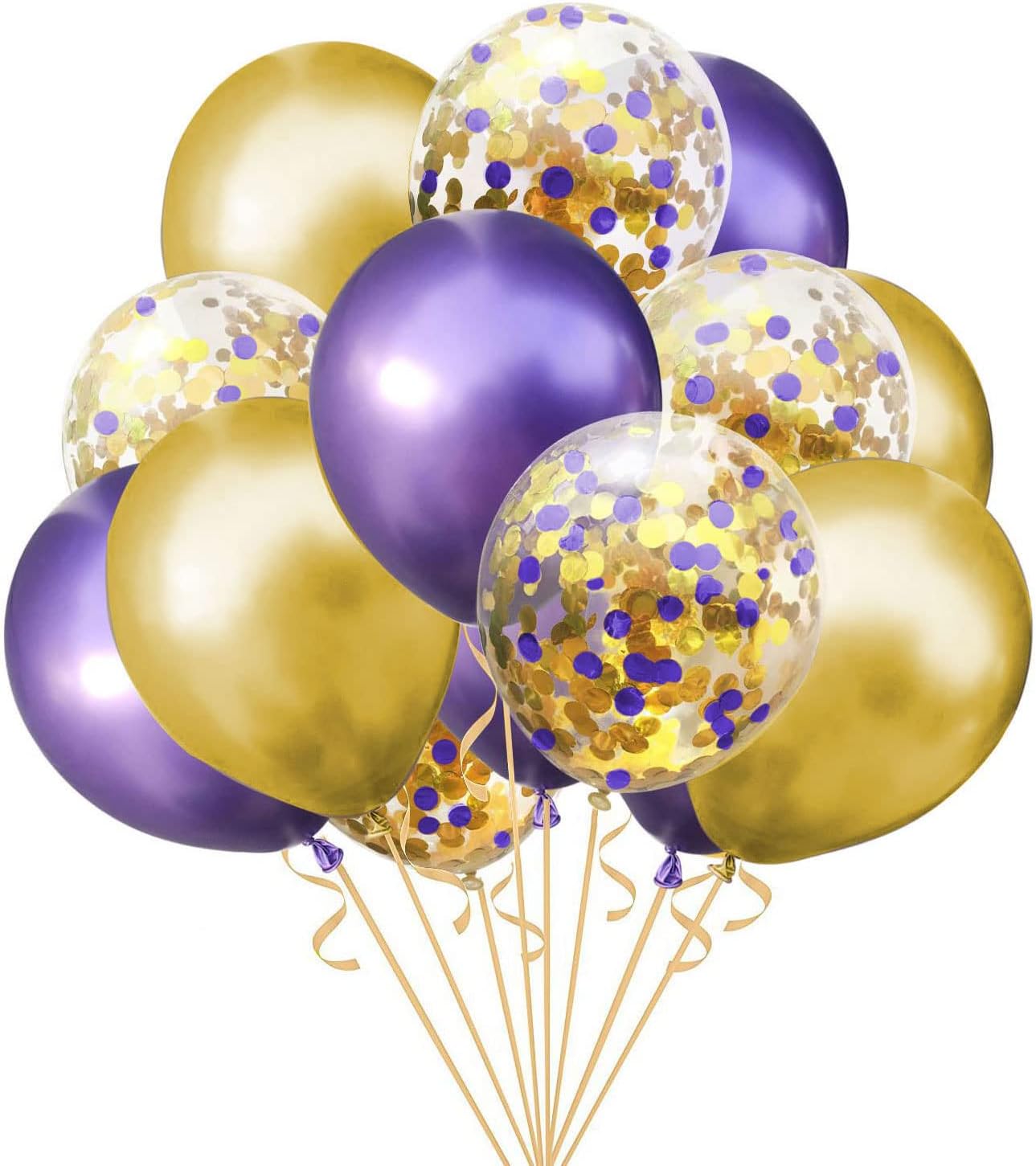 Purple Gold Confetti Latex Balloons, Purple and Gold Metallic Chrome ...
