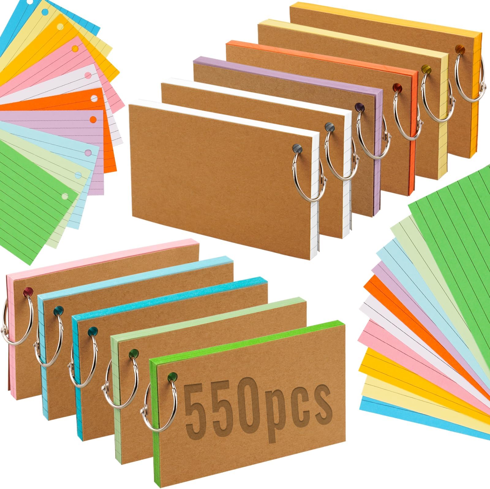 wonkeken Flash Card 11 Pack 550 Pcs Revision Cards 5 * 3 Inch Ruled ...