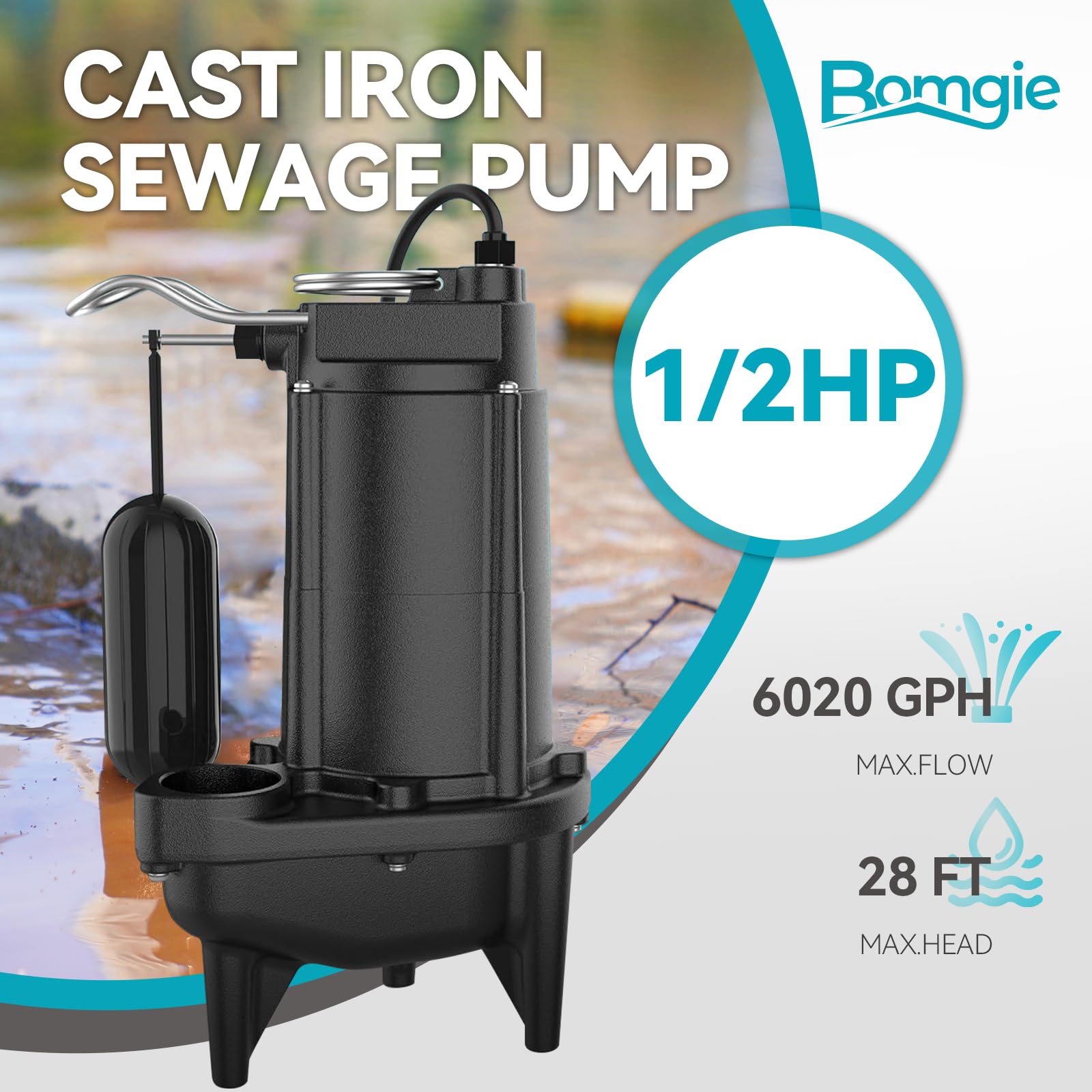Snapklik.com : 1/2 HP Sewage/Effluent Pump, 6020 GPH Submersible ...