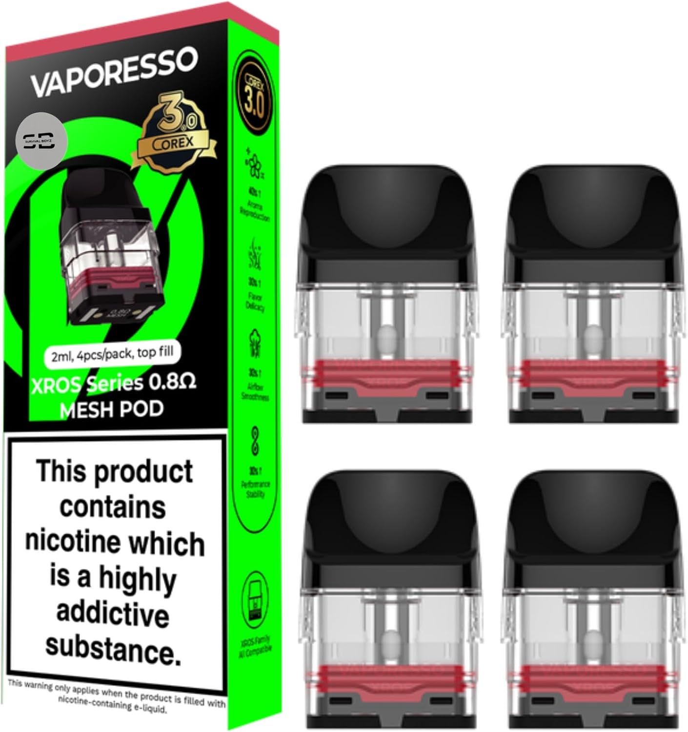 Vaporesso Xros Corex Pods 3.0 [0.8] - 4 Pack - Available in 0.4,0.6,0.8 ...