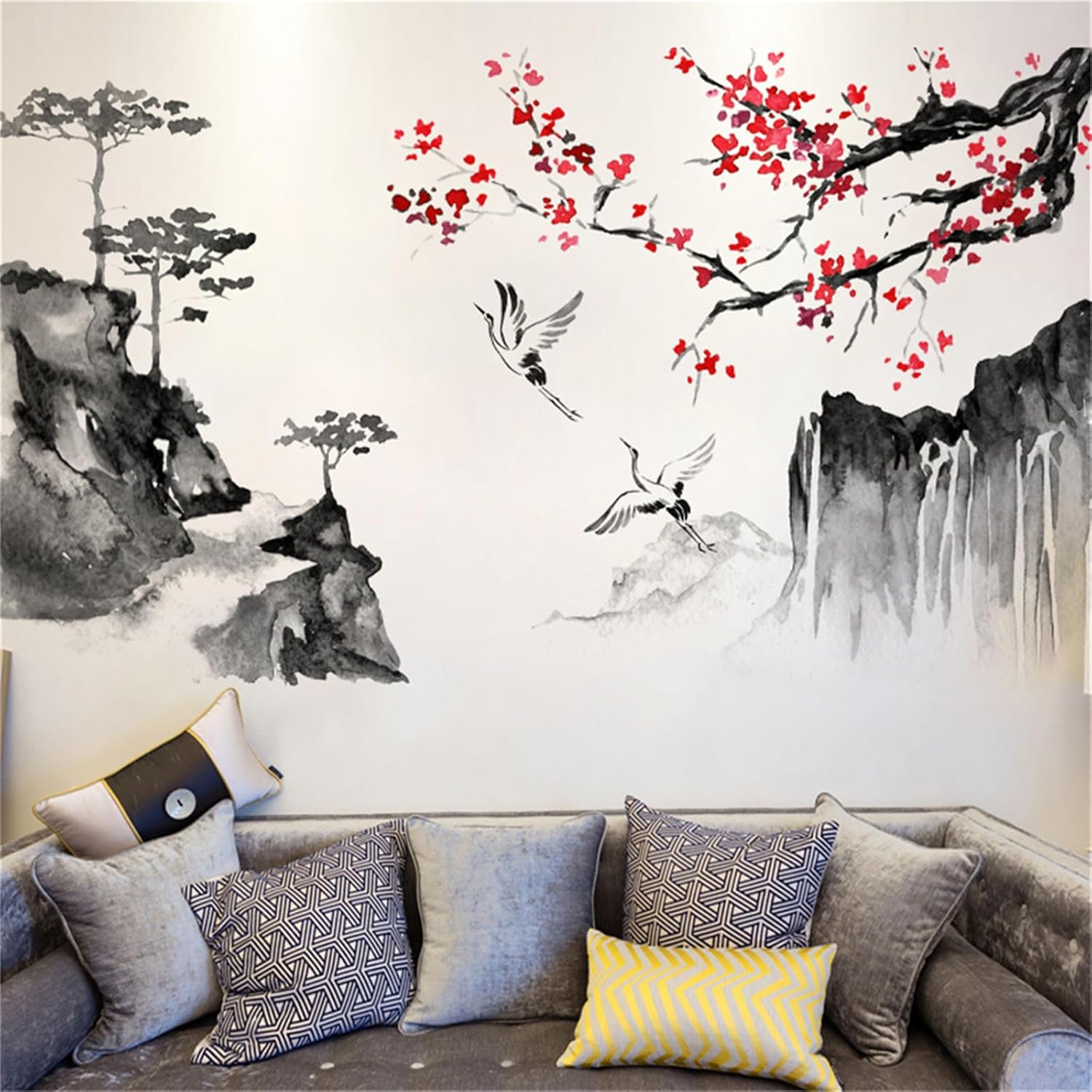 Amazon.com: Ink Landscape Painting Wall Stickers Mountain Wall Decals ...