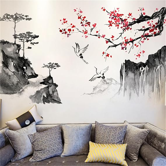 Amazon.com: Ink Landscape Painting Wall Stickers Mountain Wall Decals ...