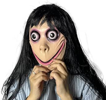 Amazon.com: Momo Mask with Long Black Wig, Scary Latex Halloween Mask ...