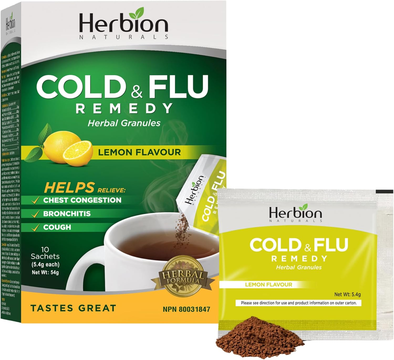 Herbion Naturals Cold & Flu Remedy Herbal Granules with Natural Lemon ...